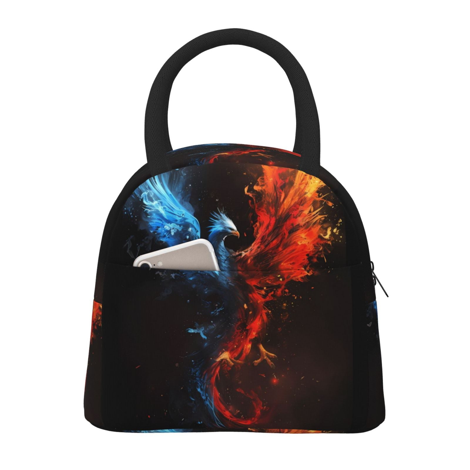 Fotbe Red And Blue Fire Bird Pattern Lunch Bag, Insulated Lunch Box ...