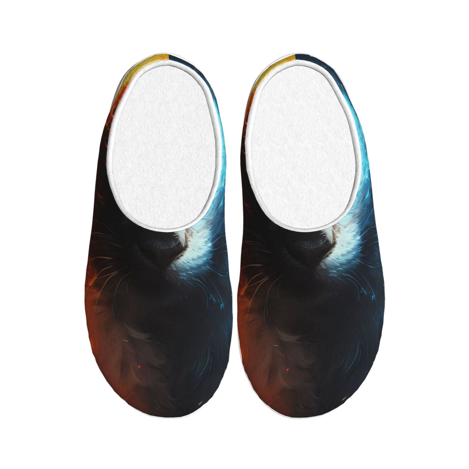 Fotbe Red And Blue Fire Cat Pattern Women's Fuzzy Curly Fur Memory Foam ...