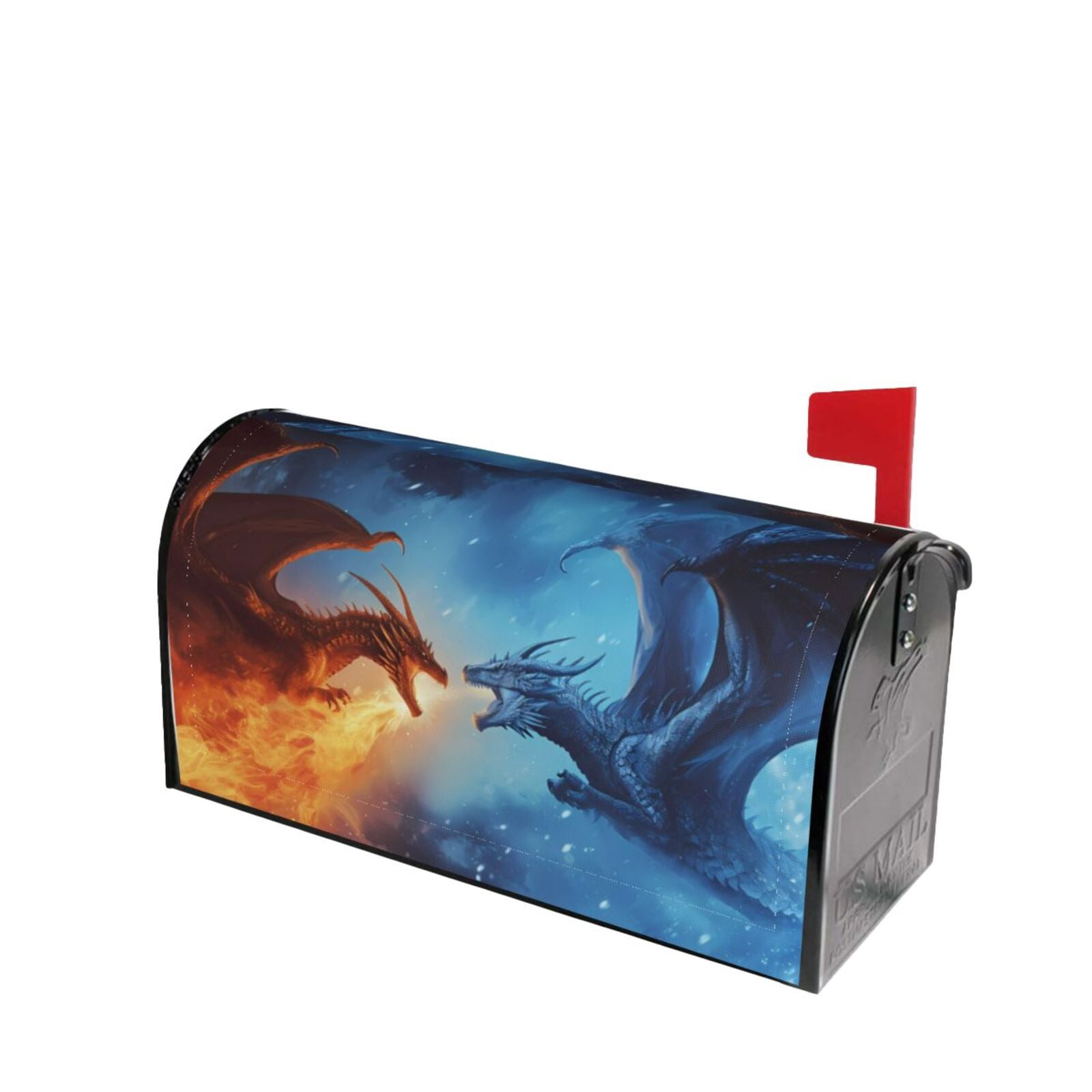 Fotbe Red And Blue Fire Dragon A Mailbox Covers Post Letter Box Cover ...