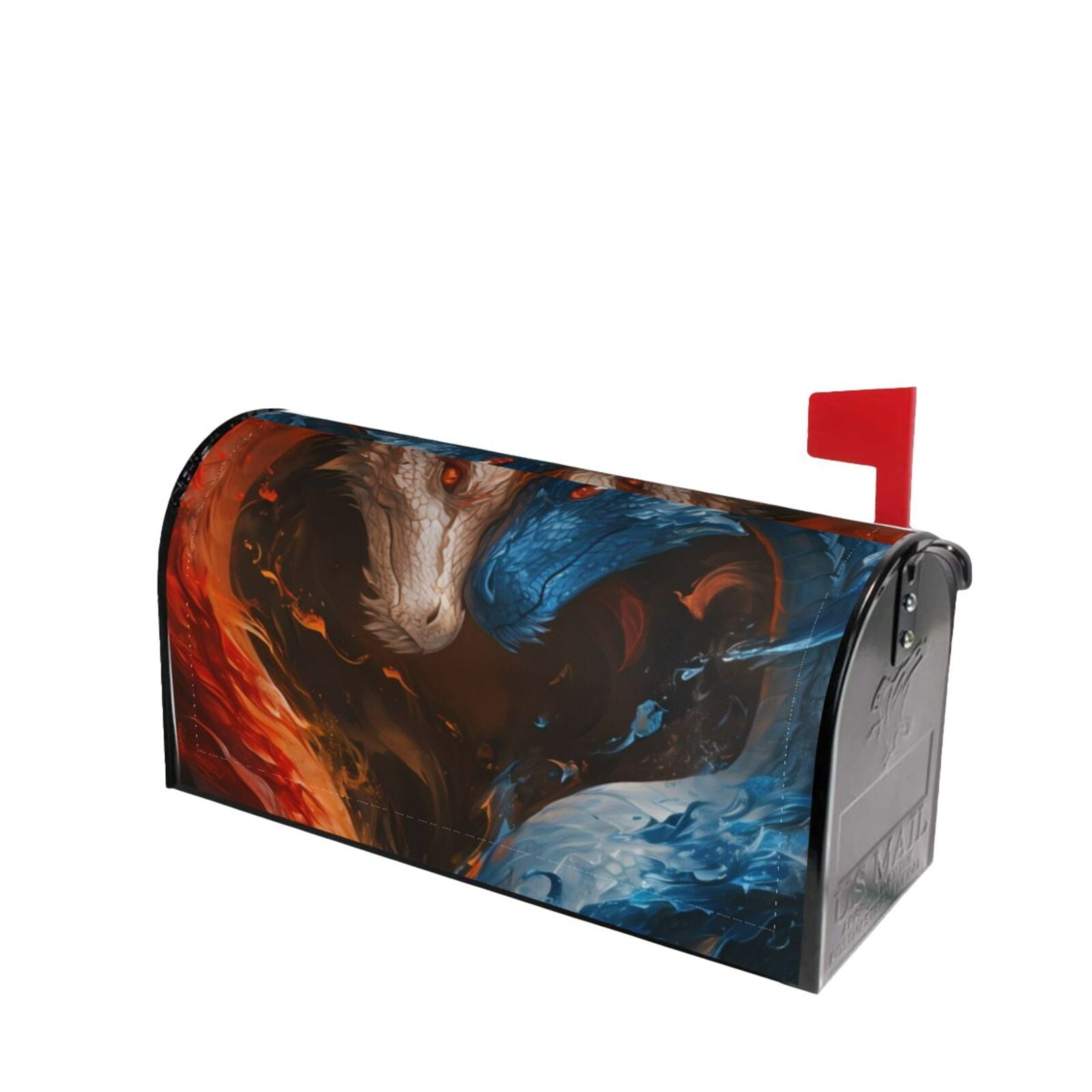 Fotbe Red And Blue Fire Dragon F Mailbox Covers Post Letter Box Cover ...