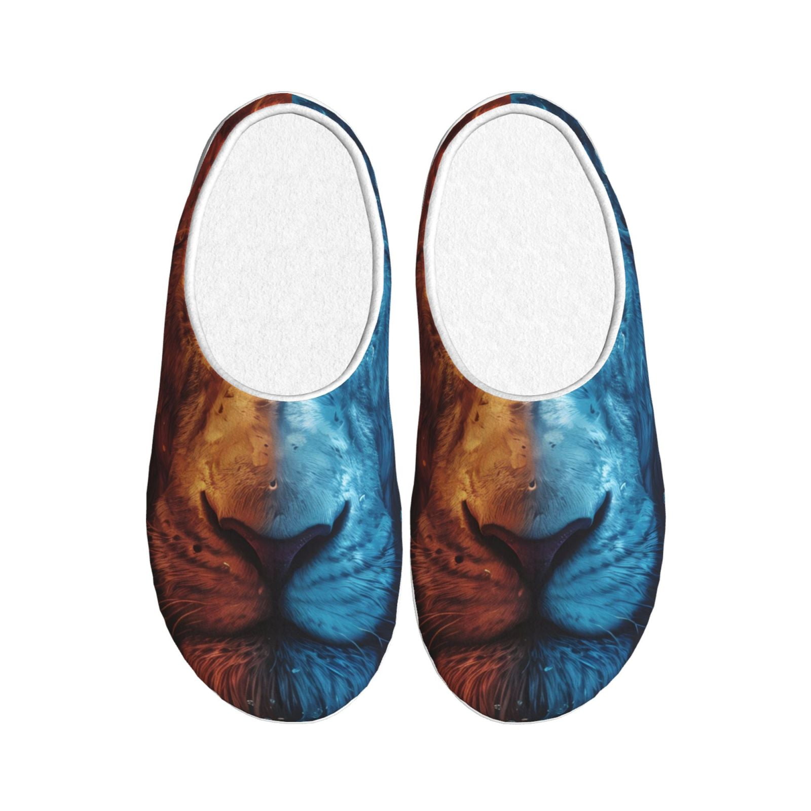 Fotbe Red And Blue Fire Lion Pattern Women's Fuzzy Curly Fur Memory ...