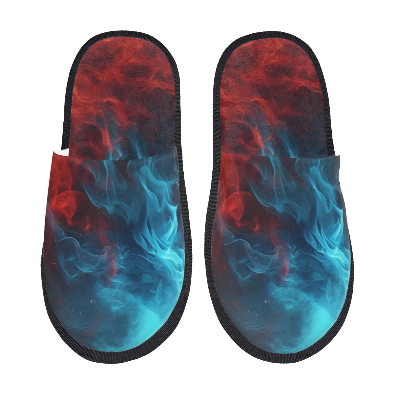 Fotbe Red And Blue Fire Pattern Women's Fuzzy Slippers Plush Slippers ...