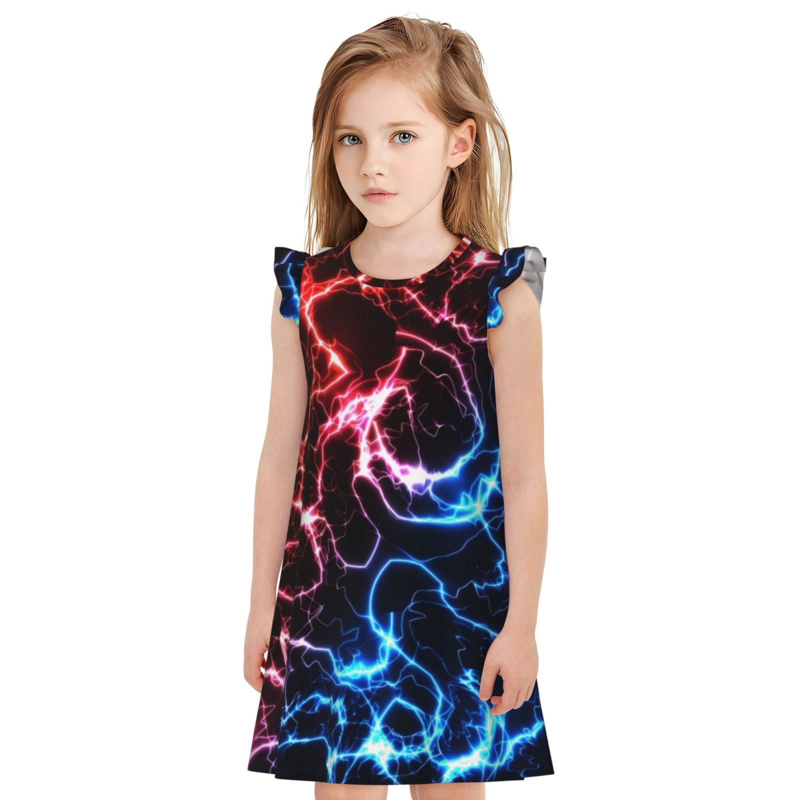 Fotbe Red And Blue Lightning Pattern Girls Nightgowns 3-10 Years Short ...