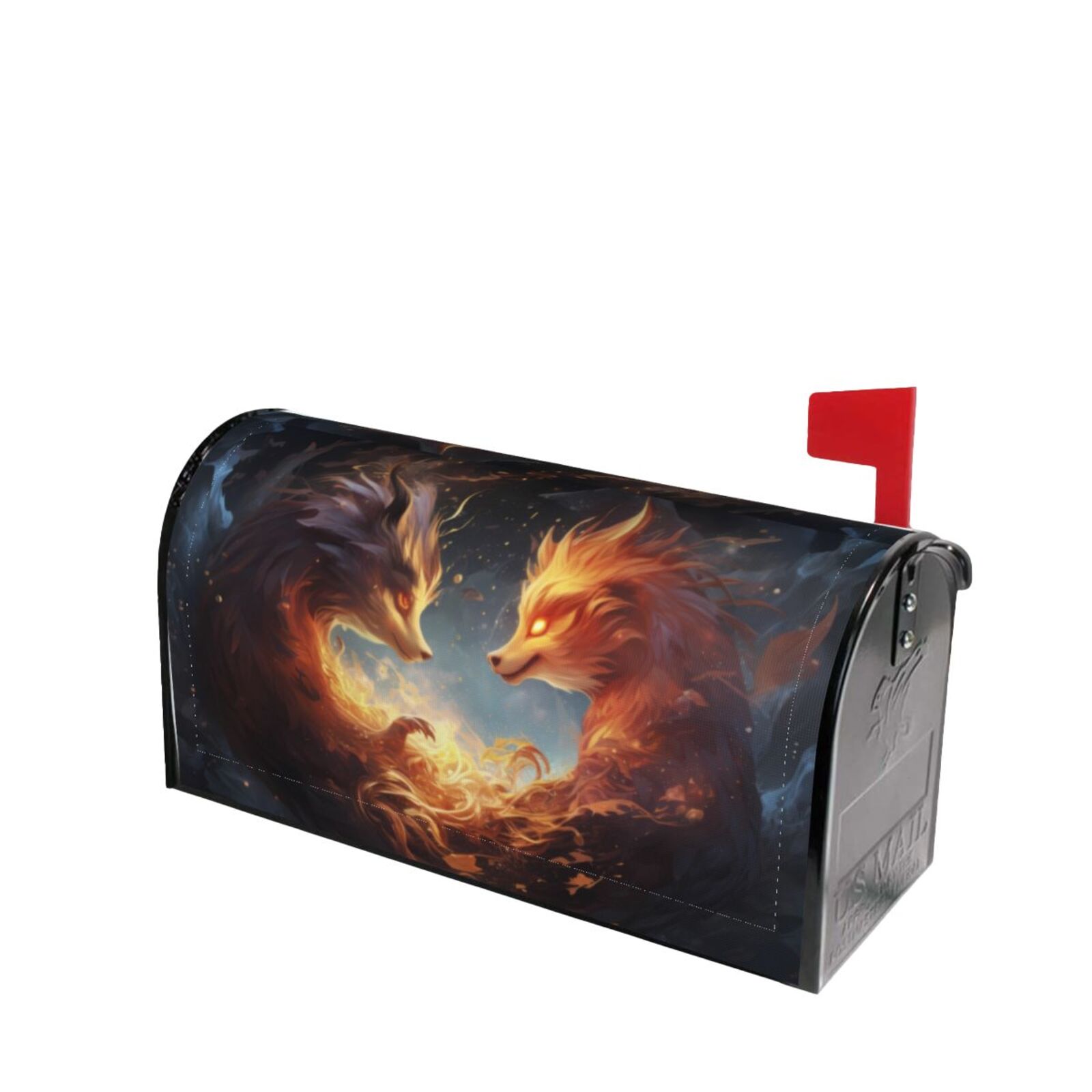 Fotbe Red And Gray Flame Fox Mailbox Covers Post Letter Box Cover ...