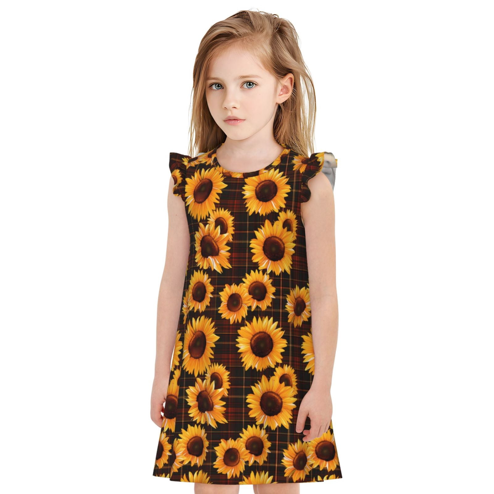 Fotbe Red Black Plaid Sunflower Pattern Girls Nightgowns 3-10 Years ...