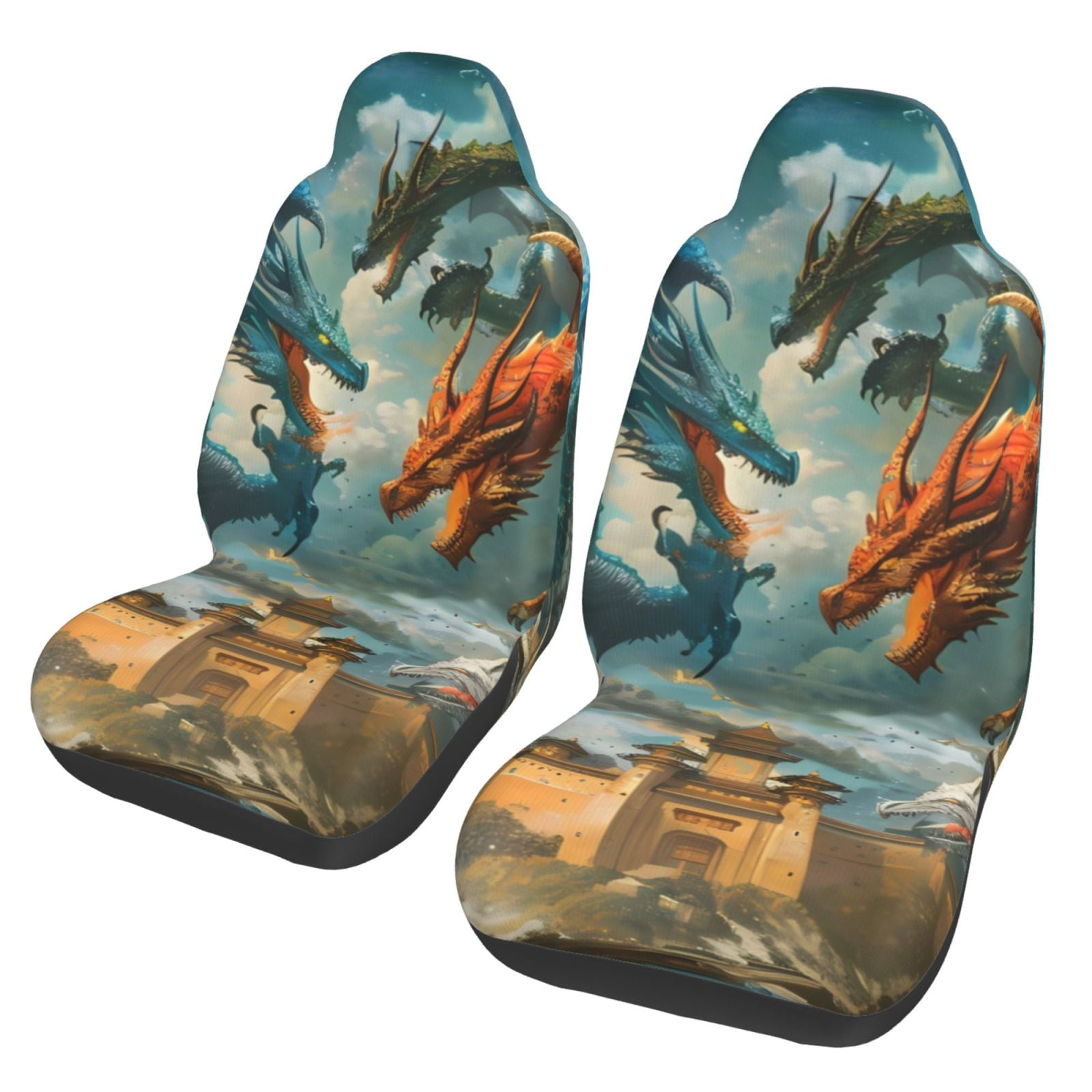 Fotbe Red Blue Dragon Battle Epic Pattern Automotive Seat Covers for ...