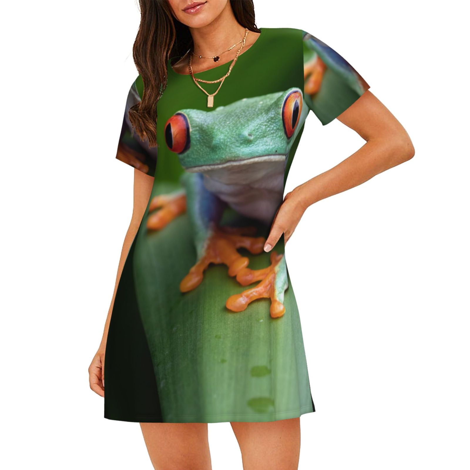 Fotbe Red-Eyed Tree Frog Pattern Women's Cotton Nightgown Sleepwear ...