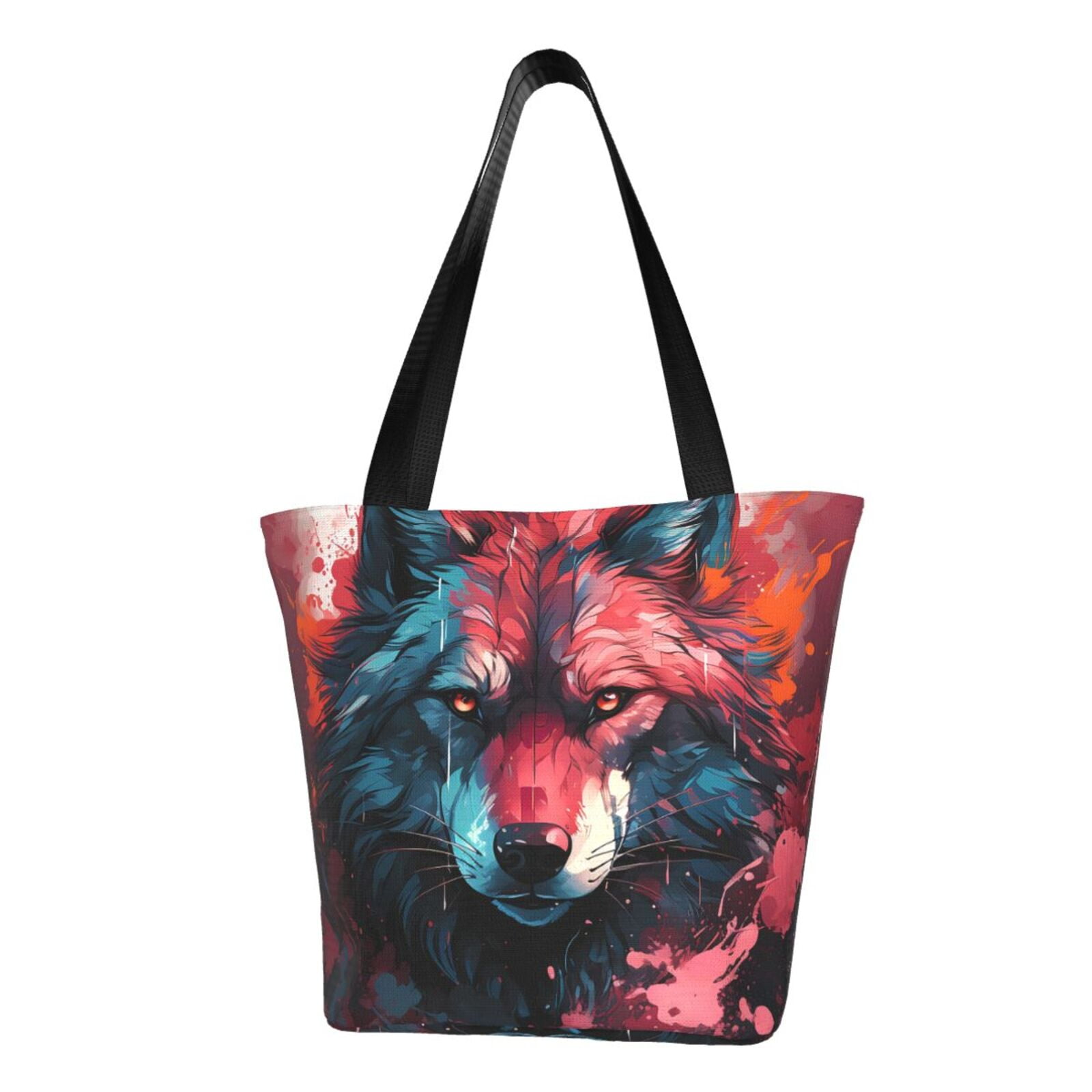 Fotbe Red Flame Wolf Head Pattern Beach Tote,Shoulder Handbag,Spacious ...