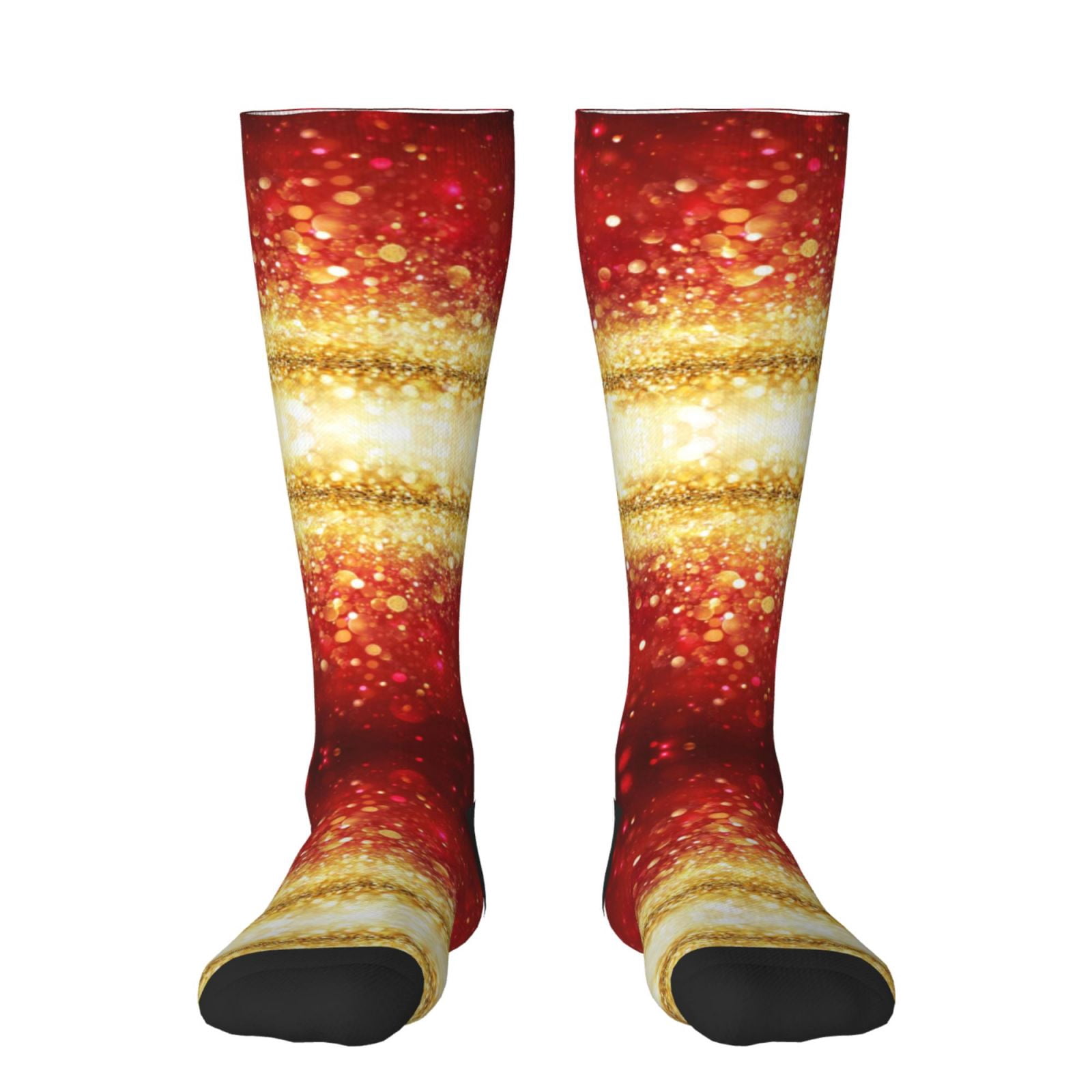 Fotbe Red Gold Glitter print Women's Men's Novelty Crew Socks Cotton ...