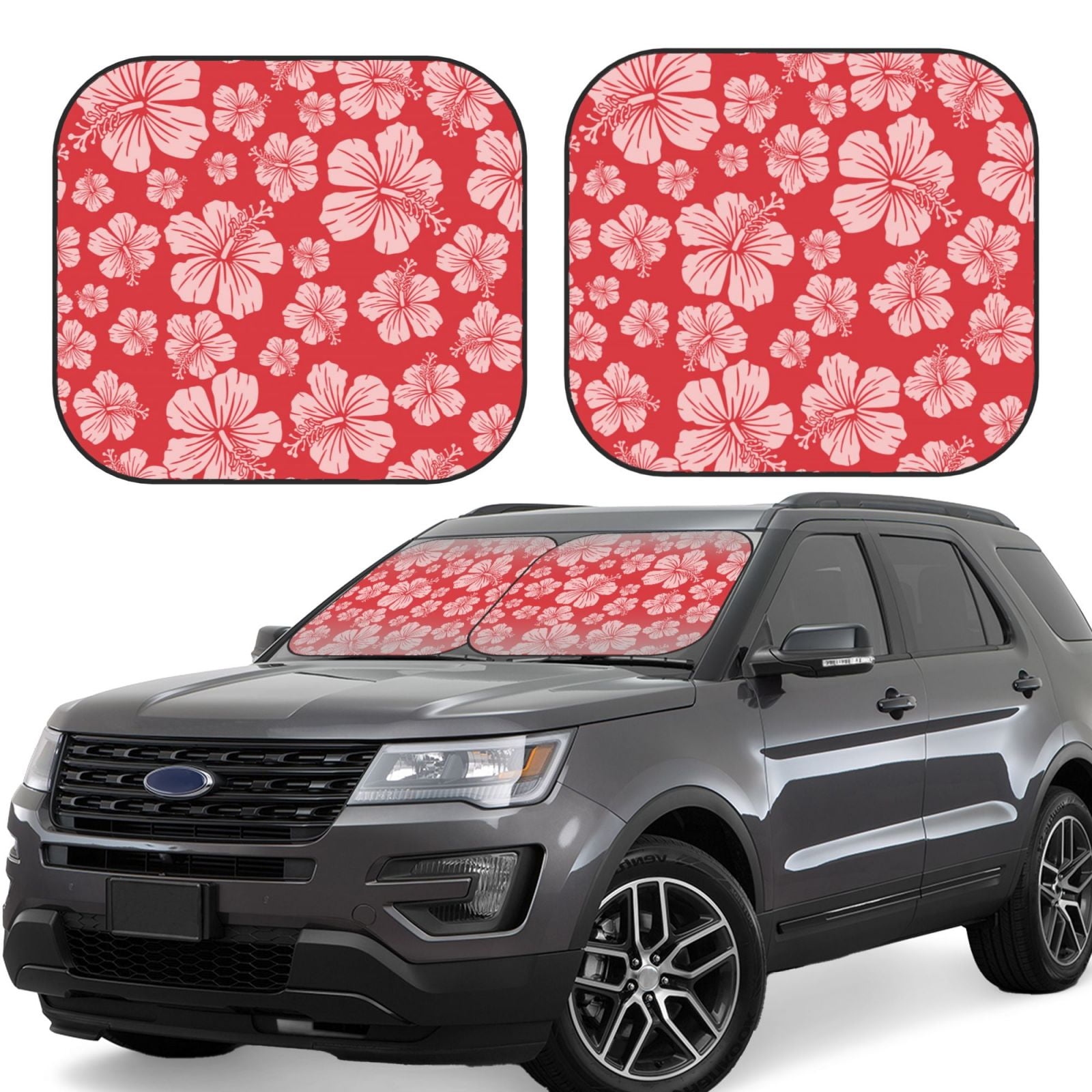 Fotbe Red Hibiscus Flower 2-Piece Car Windshield Sun Shade | Sun ...