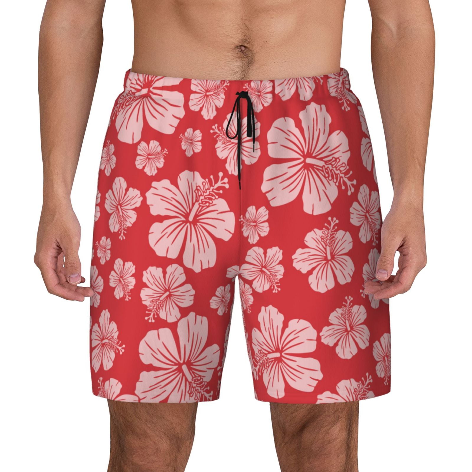 Fotbe Red Hibiscus Flower Men’s Swim Trunks Quick Dry Swim Shorts Board ...