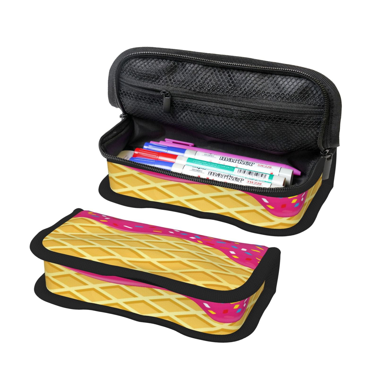 Fotbe Red Ice Cream Pattern Pencil Case,Canvas Pen Case, Multi- Slot ...