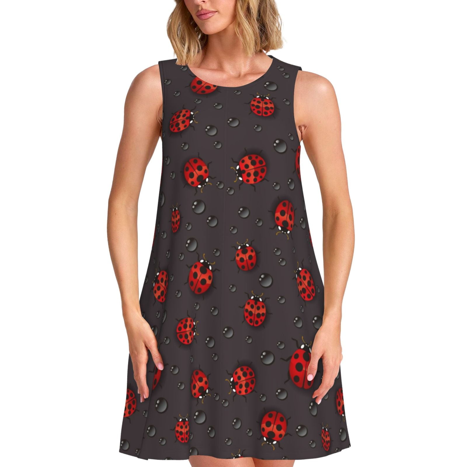 Fotbe Red Ladybugs On Dark Background Pattern Women’s Summer Tank Midi ...