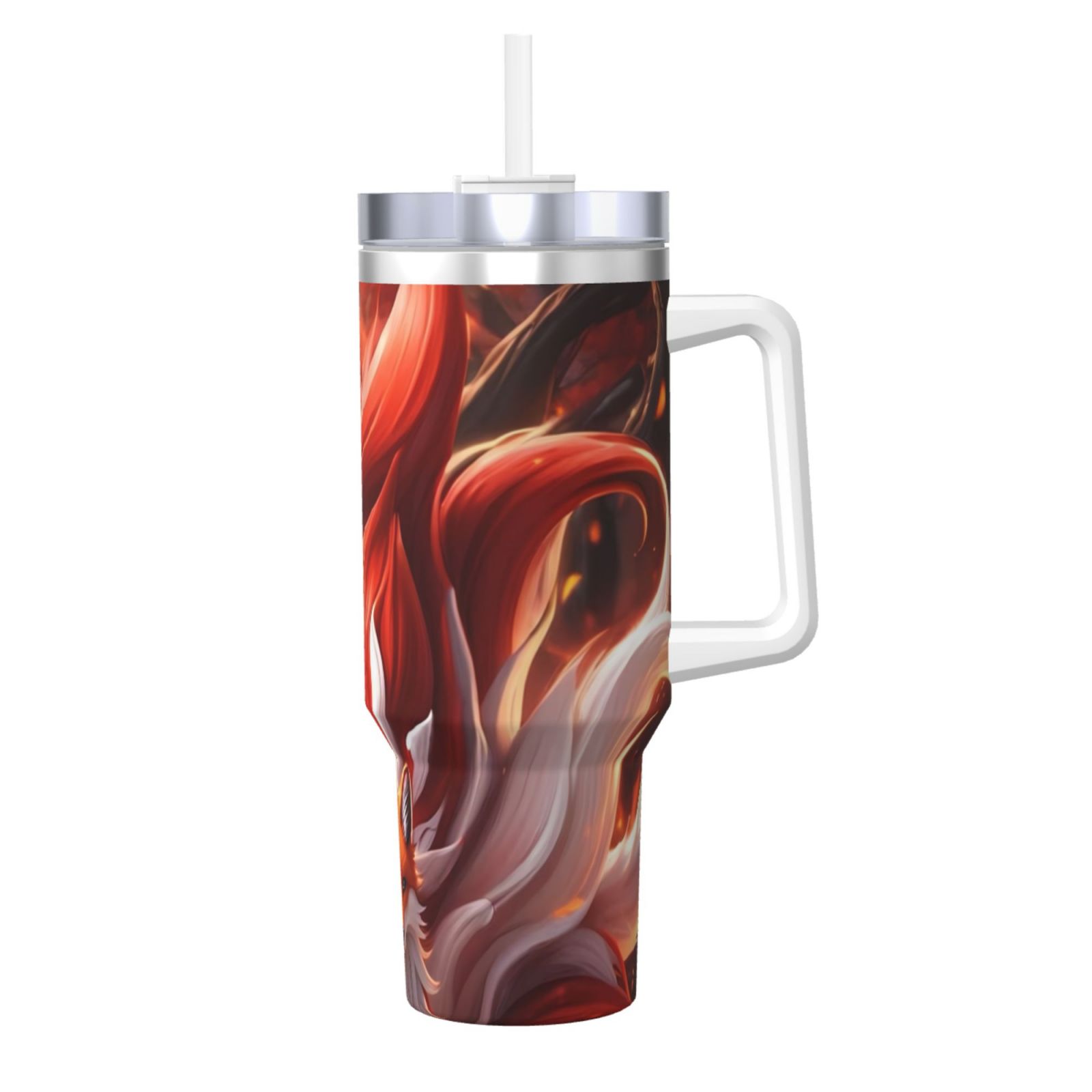 Fotbe Red Leaf Flame Fox Pattern 40oz Ice Bully With Handle And Straw ...