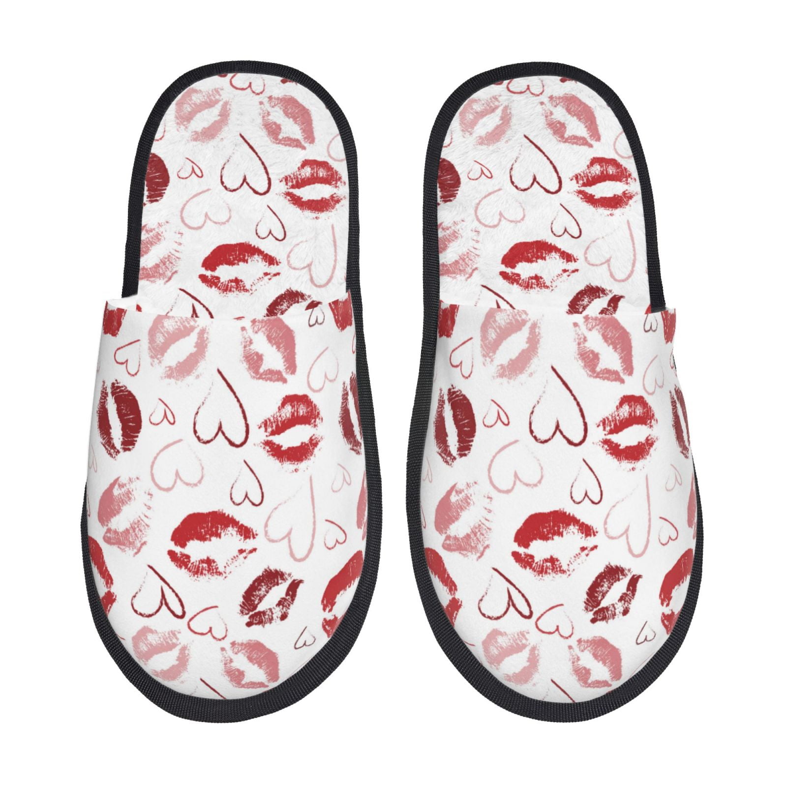 Fotbe Red Lips Pattern Women's Fuzzy Slippers Plush Slippers Fluffy ...