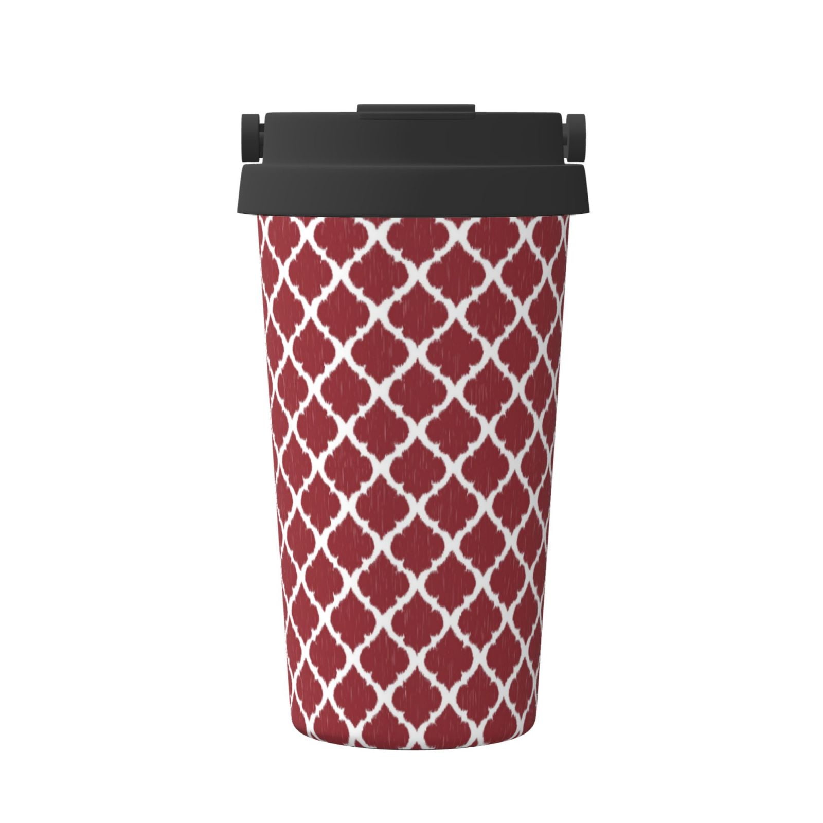 Fotbe Red Moroccan Printed Insulated Travel Coffee Mug Spill Proof Leak ...