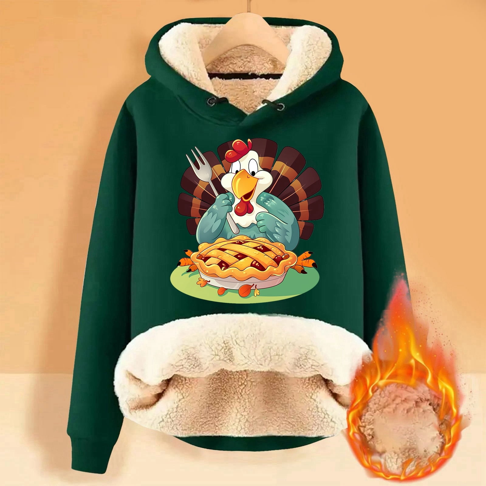 Women's Thanksgiving Turkey Cartoon Print Loose Warm Hoodie Extra Long ...
