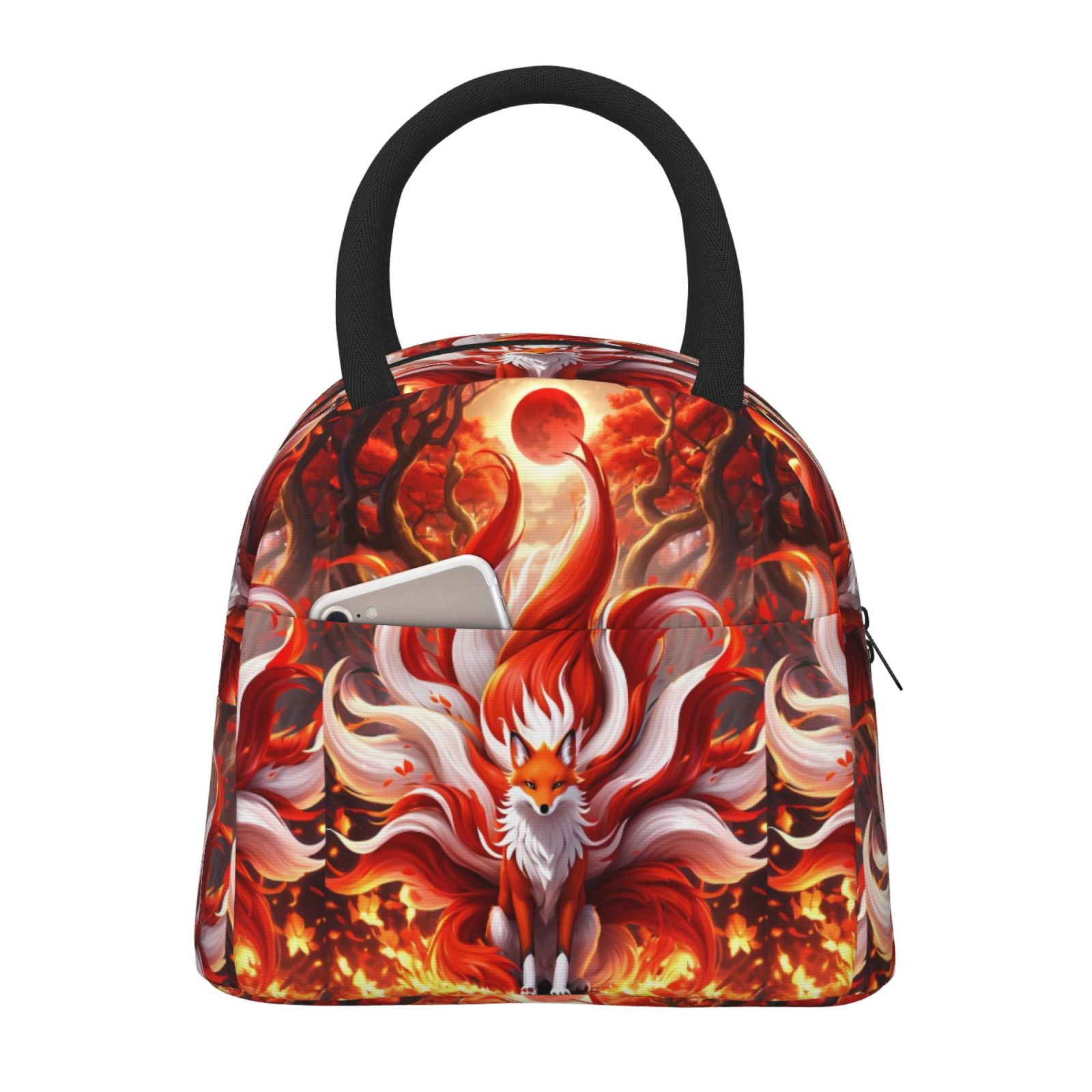 Fotbe Red Sun Flame Fox Pattern Lunch Bag, Insulated Lunch Box, Small ...