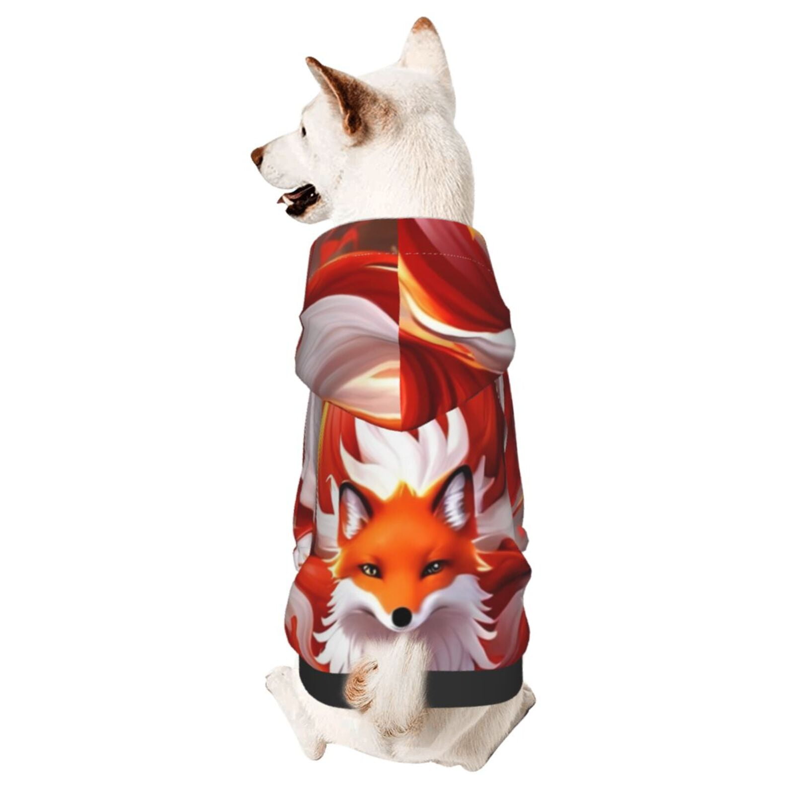 Fotbe Red Sun Flame Fox Print Small Dog Sweater Hoodies Pet Grey Hooded ...