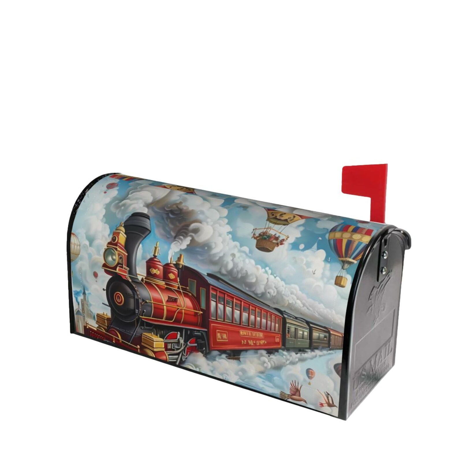 Fotbe Red Train Hot Air Balloon Mailbox Covers Post Letter Box Cover ...