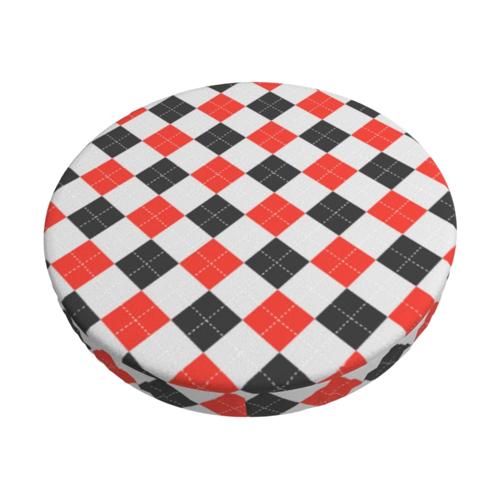 Fotbe Red and black argyle Pattern Stool Covers Round,Waterproof Round ...