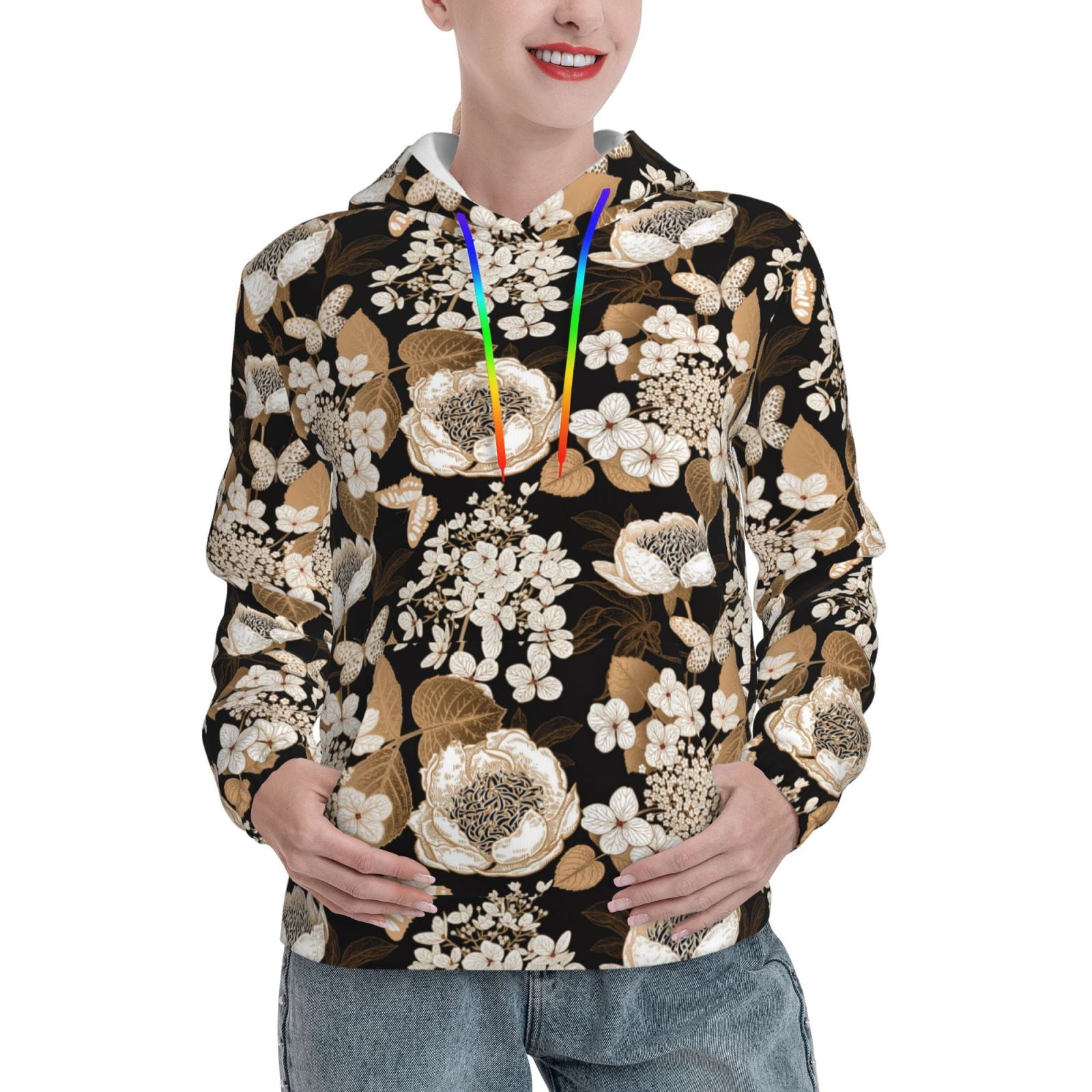 Fotbe Retro Hydrangeas Pattern Womens Long Sleeve Hoodie, Pullover ...