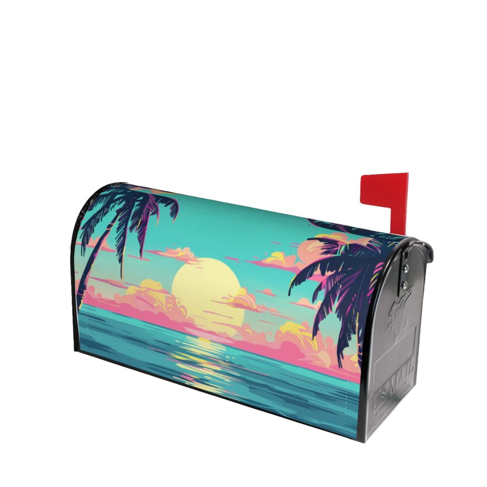 Fotbe Retro Palm Beach Sunset Mailbox Covers Post Letter Box Cover ...