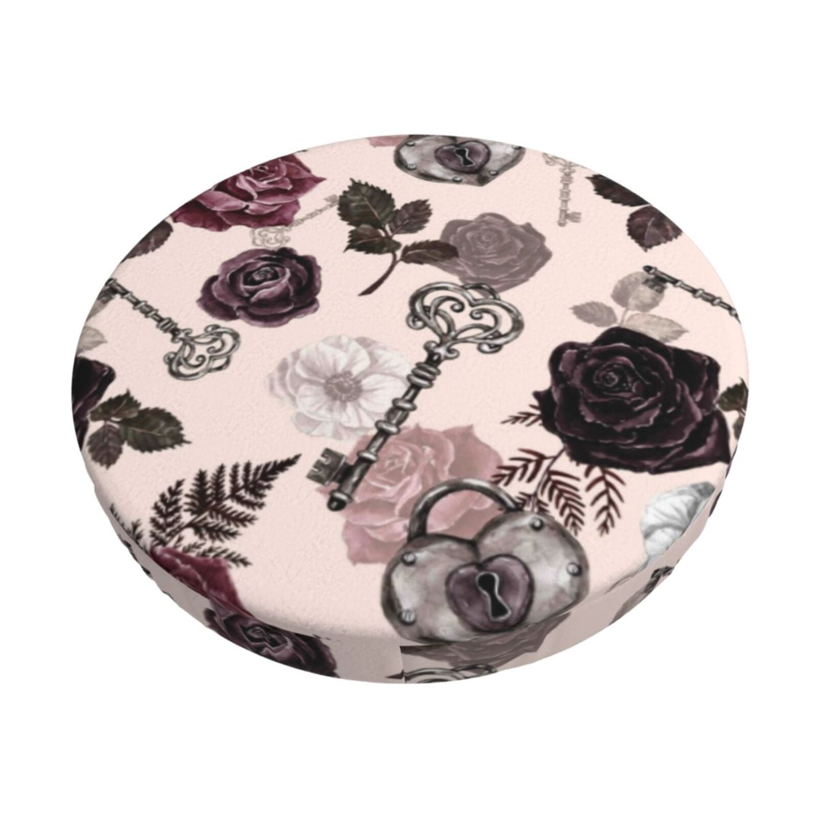 Fotbe Retro Red Black Roses Stool Covers Round,Waterproof Round Bar Stool Covers Bar Chair ...