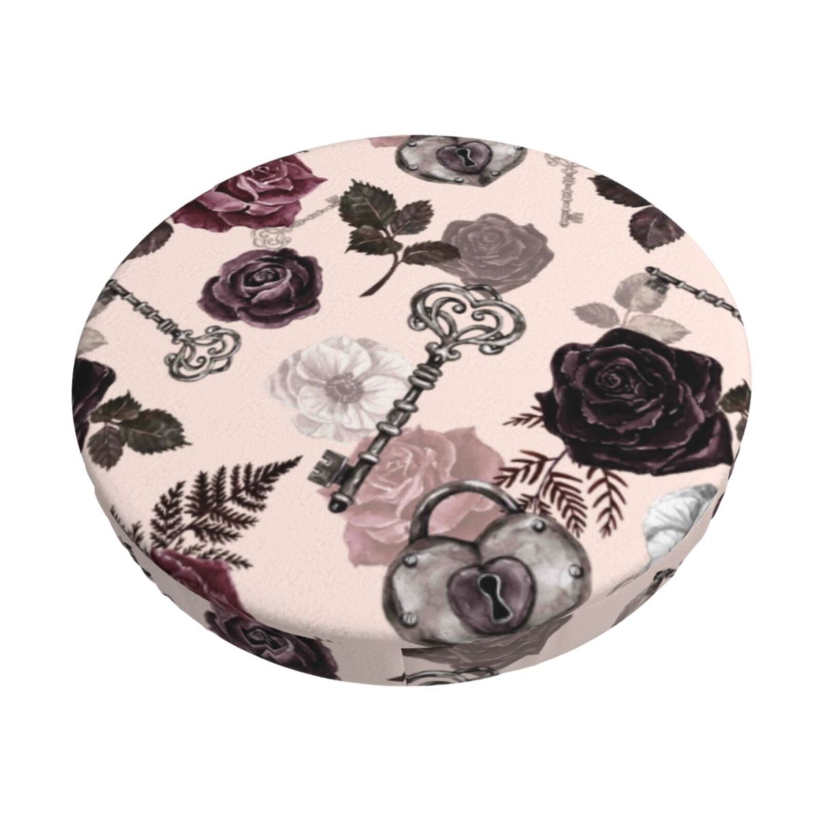 Fotbe Retro Red Black Roses Stool Covers Round,Waterproof Round Bar ...