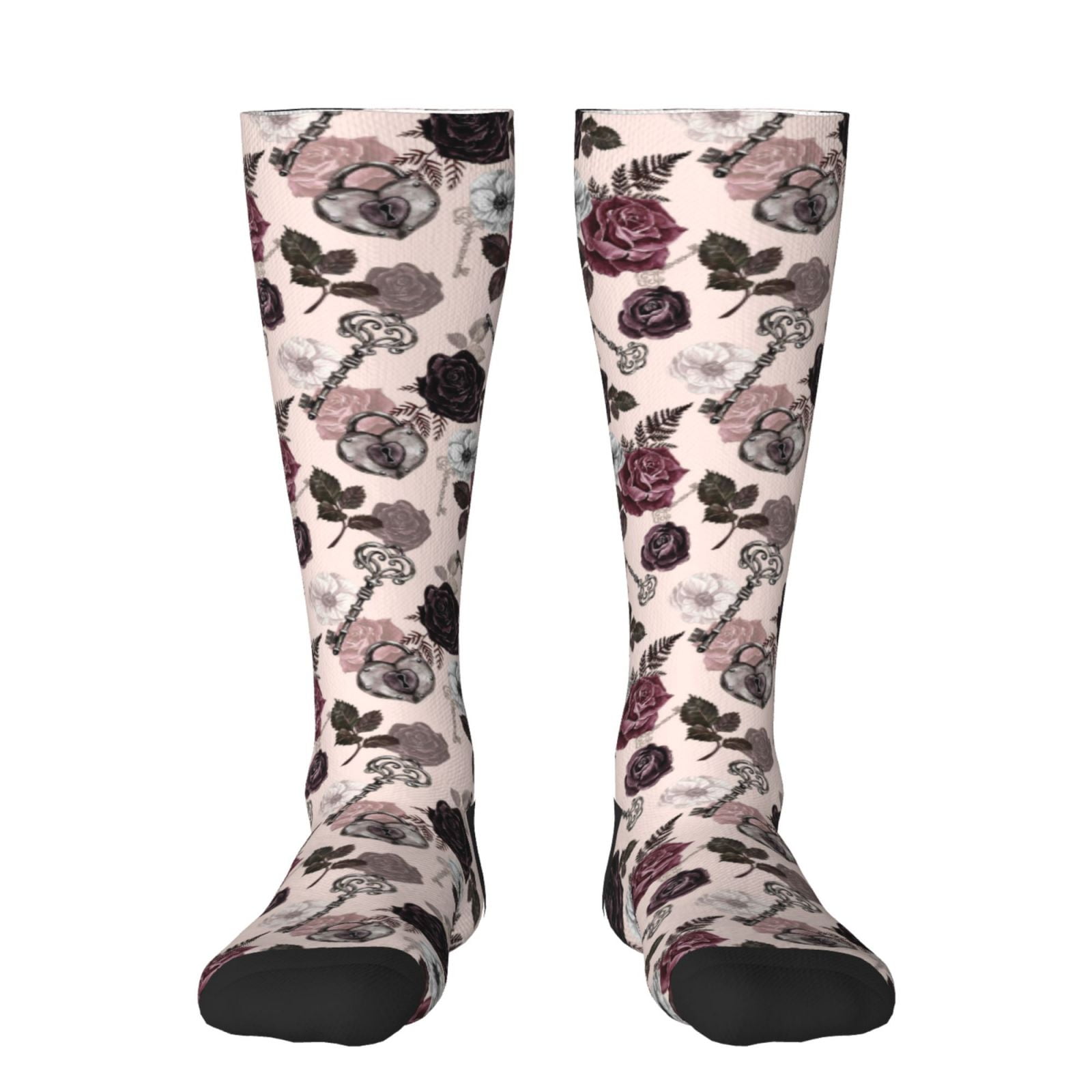 Fotbe Retro Red Black Roses print Women's Men's Novelty Crew Socks ...