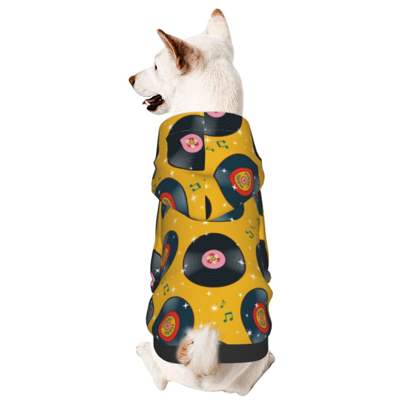 Fotbe Retro Vinyl Records Print Small Dog Sweater Hoodies Pet Grey ...