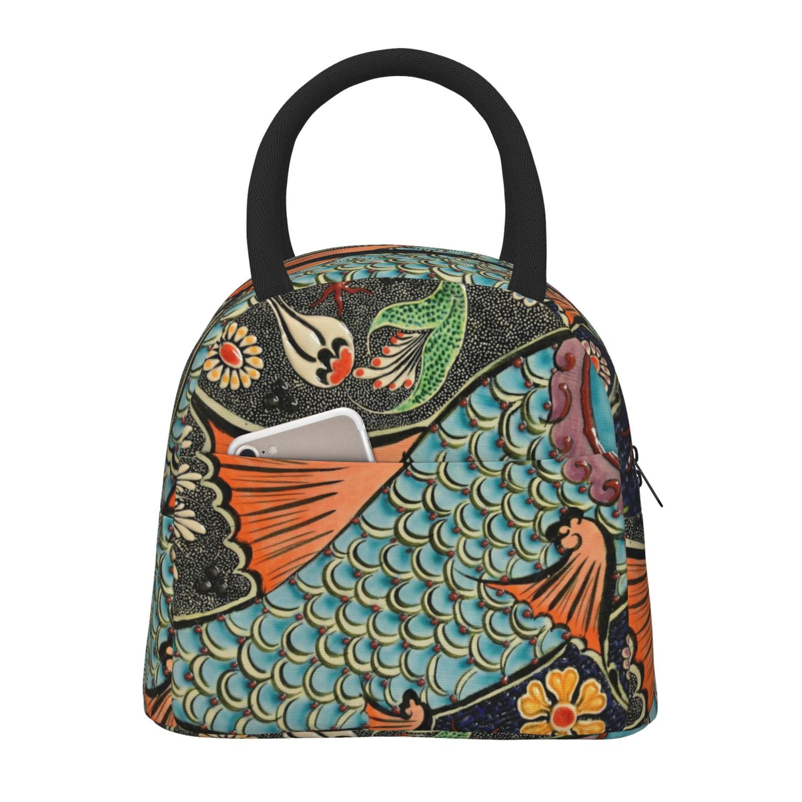 Fotbe Rich Fish Pattern Lunch Bag, Insulated Lunch Box, Small Leakproof ...