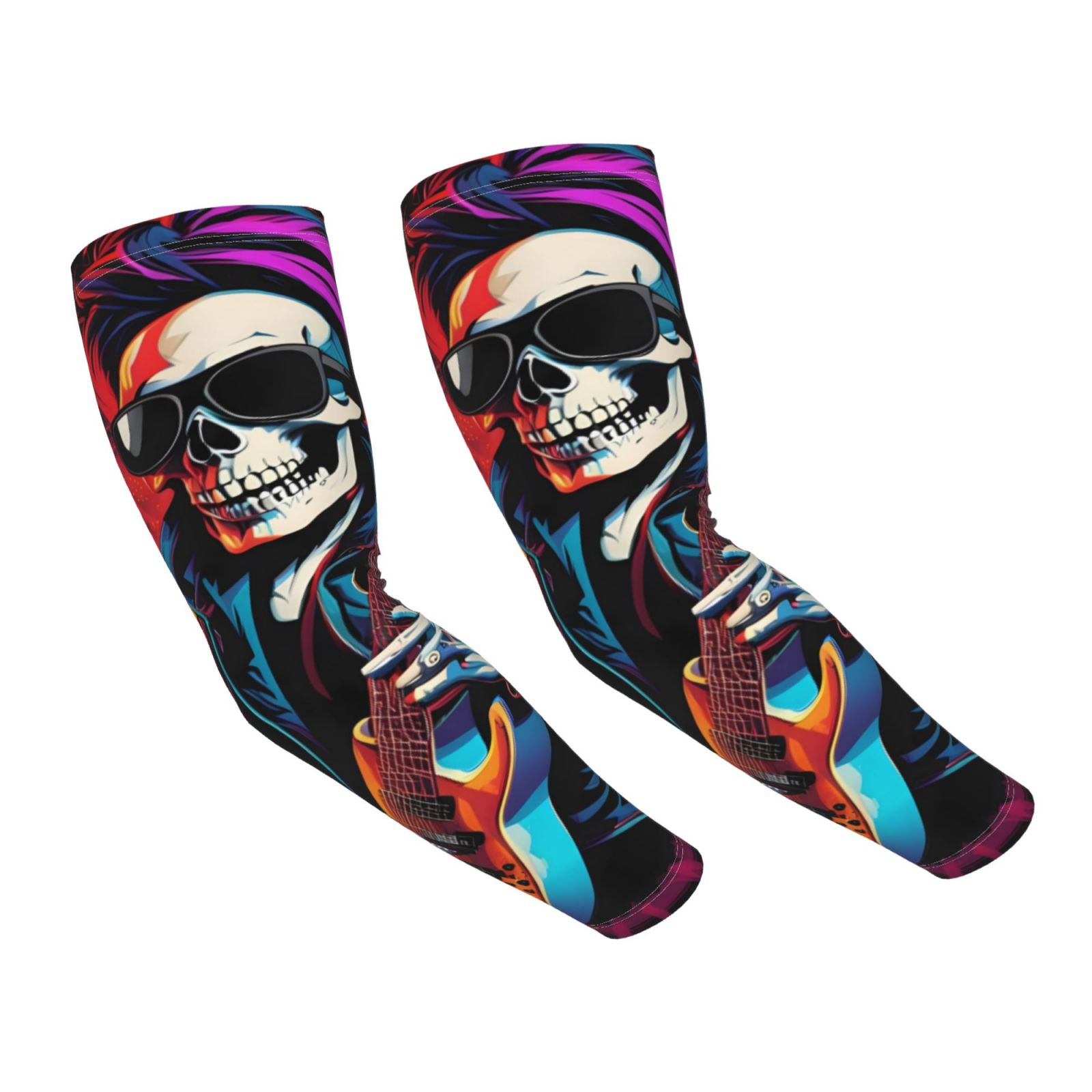 Fotbe Rock Skull Singer UV Sun Protection Arm Sleeves - Tattoo Cover Up ...