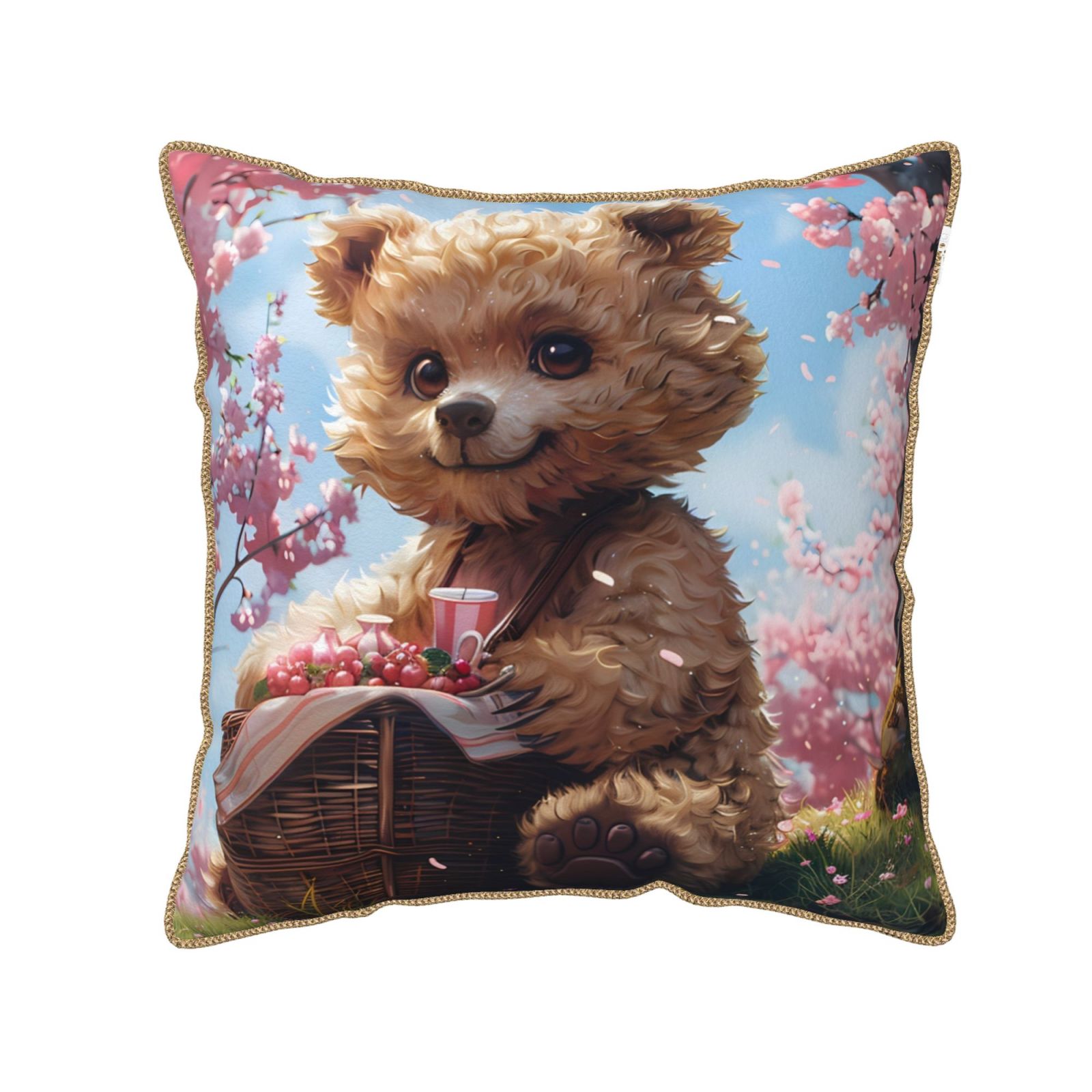 Fotbe Romantic Floral Bear Pattern Velvet Decorative Throw Pillow ...