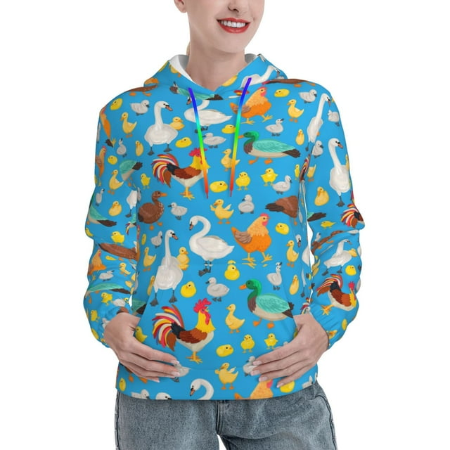 Fotbe Rooster And Chickens Pattern Womens Long Sleeve Hoodie, Pullover Hooded Sweatshirt ...