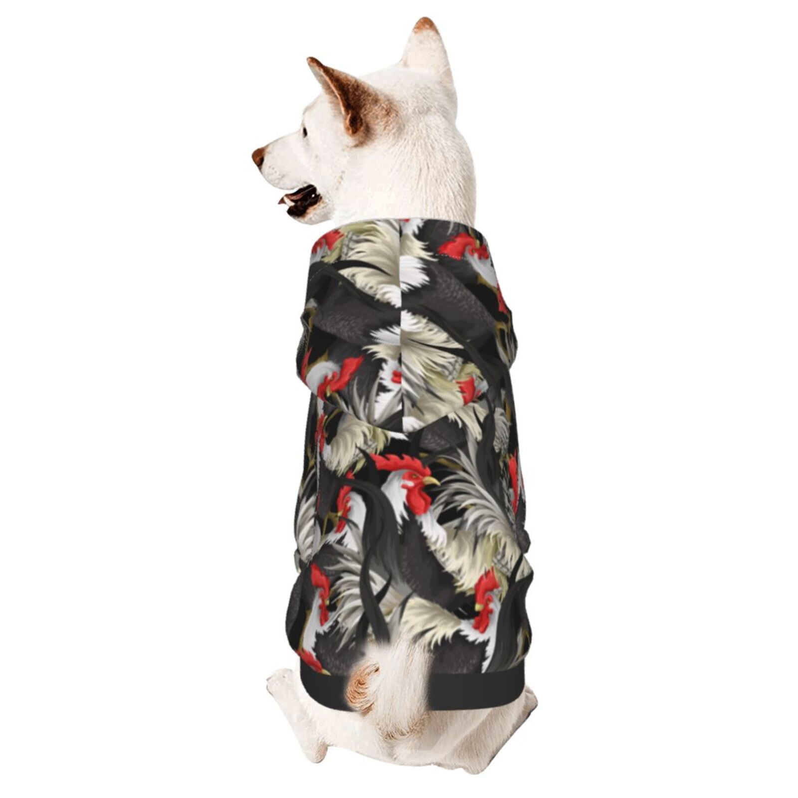 Fotbe Roosters 2 Print Small Dog Sweater Hoodies Pet Grey Hooded Soft ...