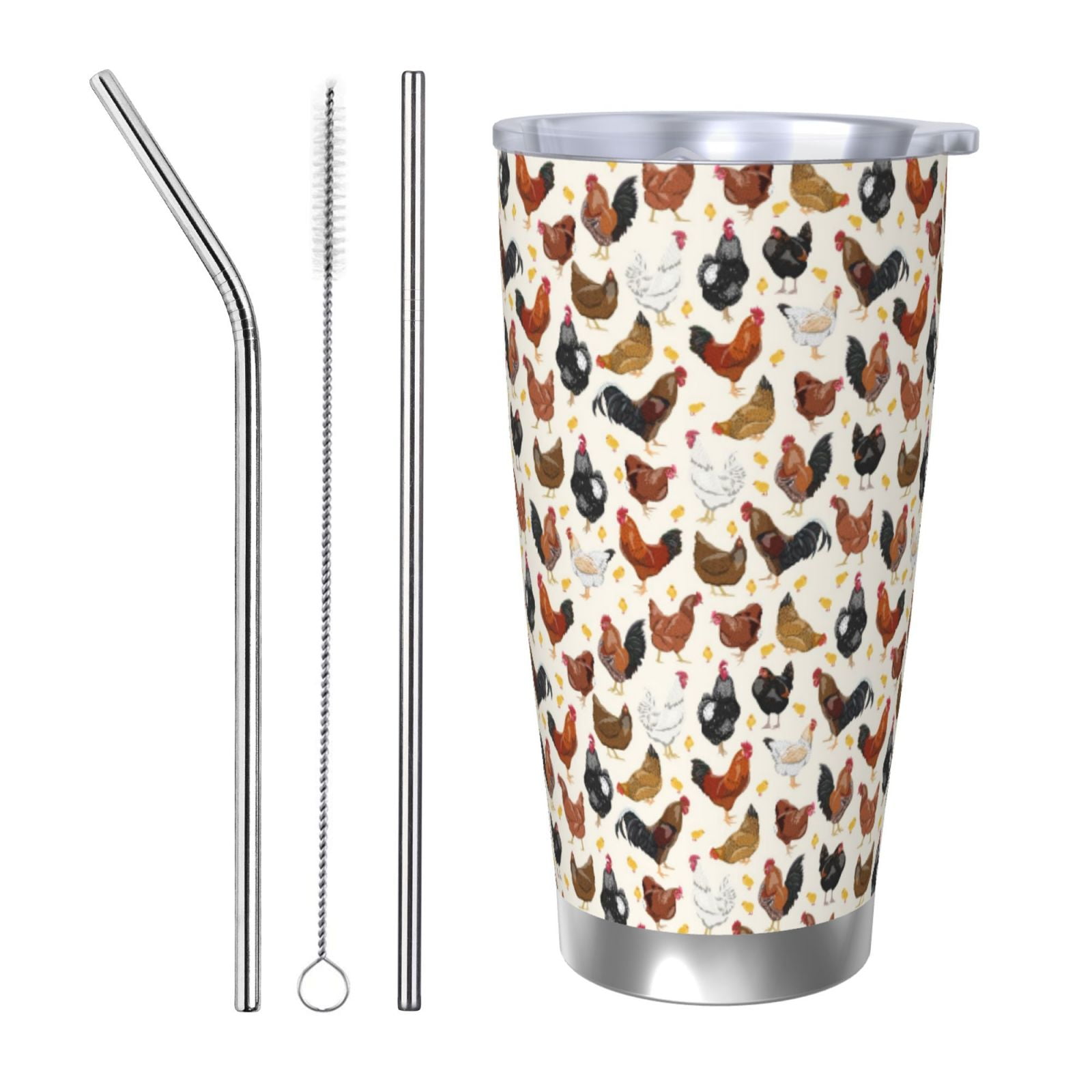 Fotbe Roosters and Chickens Pattern 20 oz Tumbler Stainless Steel ...