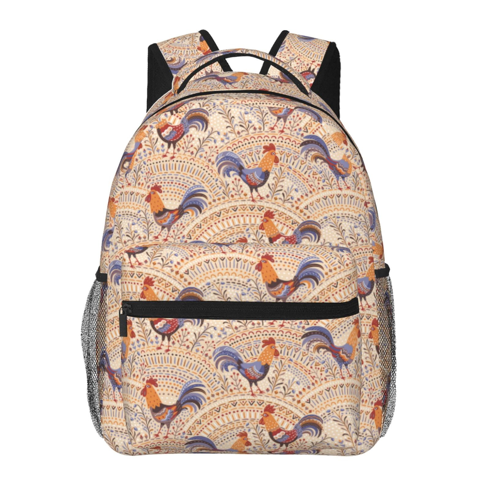 Fotbe Roosters In Floral Pattern Casual Backpack for School, Travel ...
