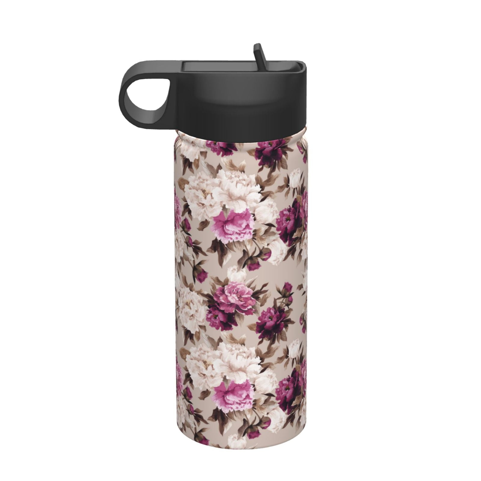 Fotbe Rose Flowers Pattern 18oz Sports Insulated Kettle Stainless Steel Sports Insulated Kettle ...