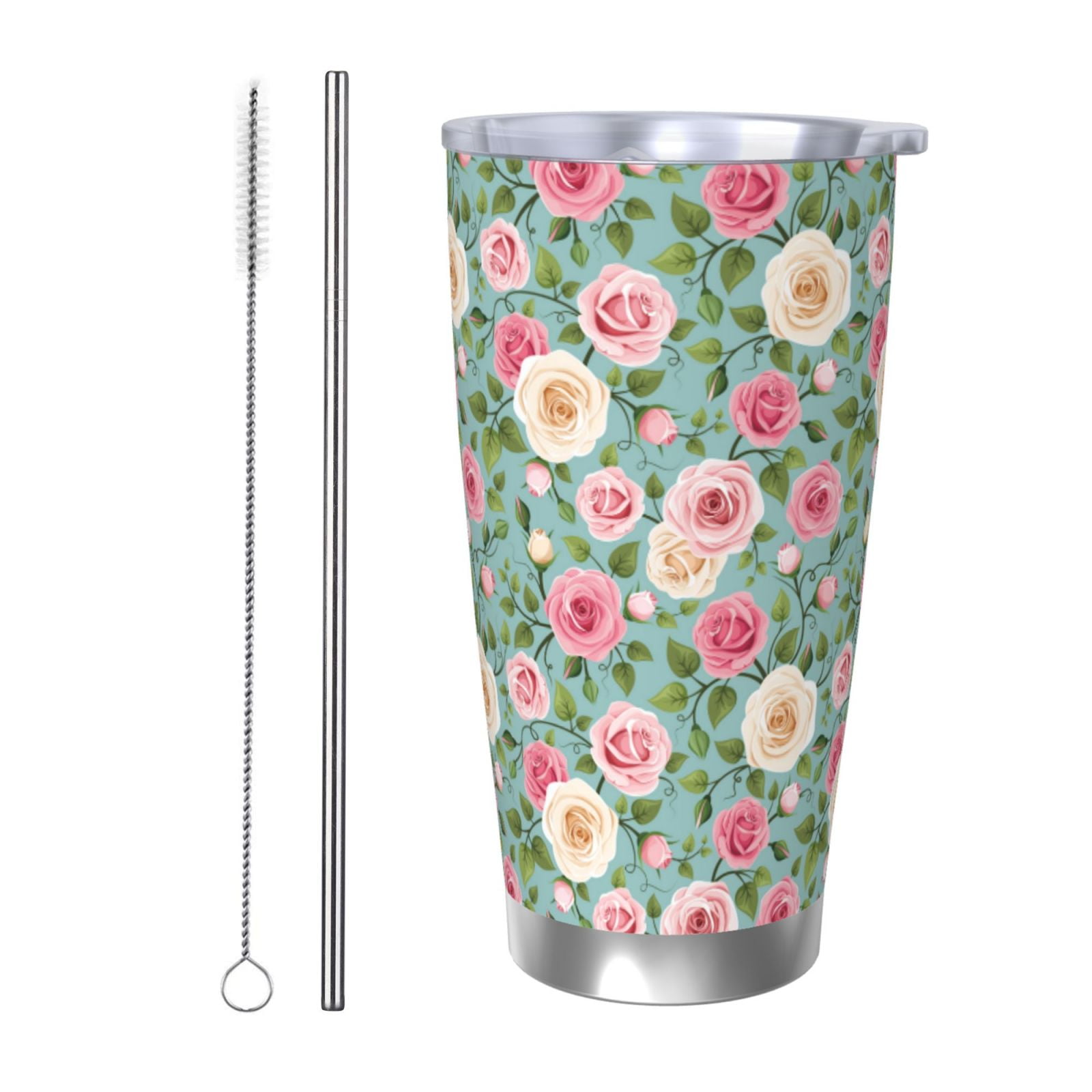Fotbe Rose Flowers Pattern 20 oz Tumbler Stainless Steel Vacuum ...