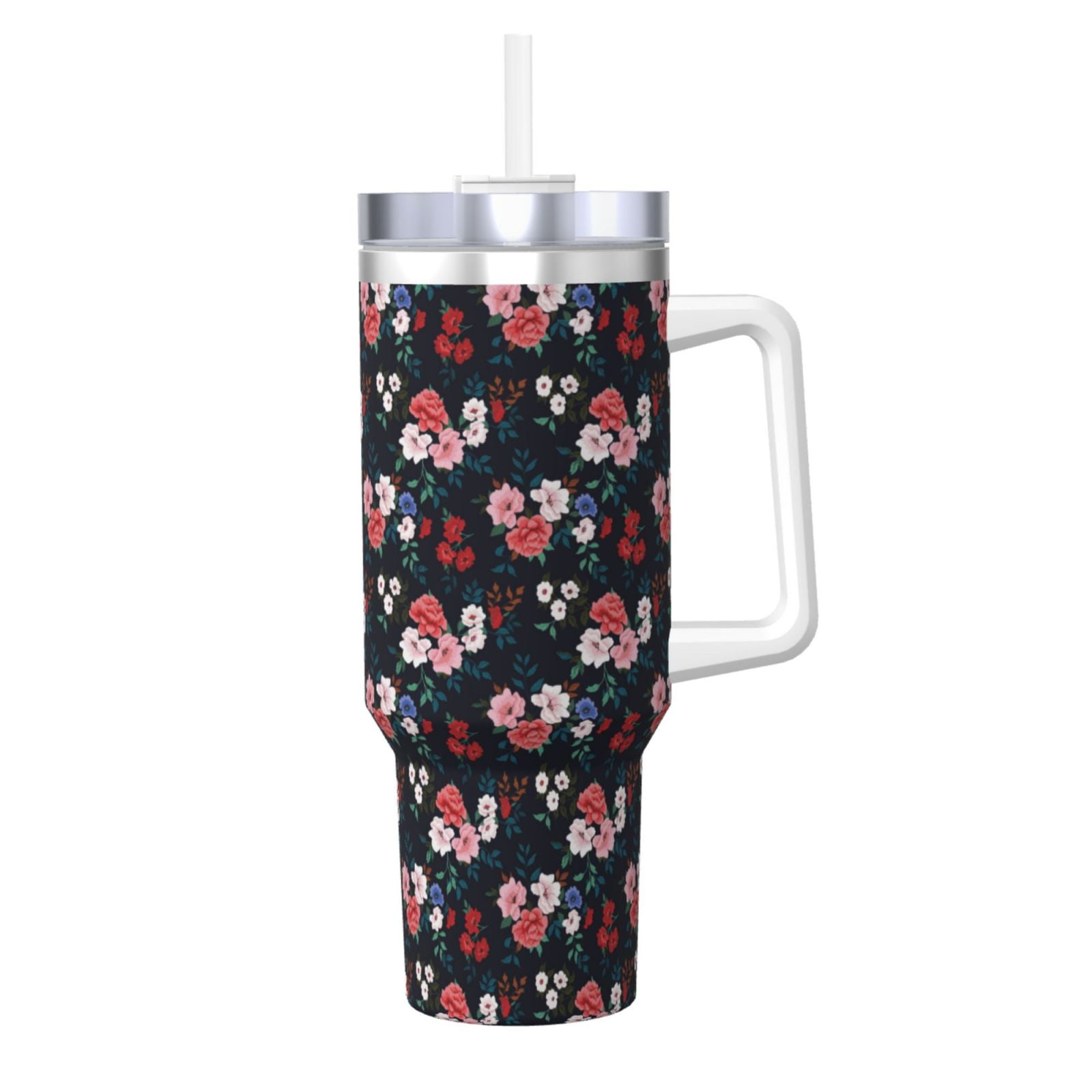 Fotbe Rose Flowers Pattern 40oz Ice Bully With Handle And Straw ...