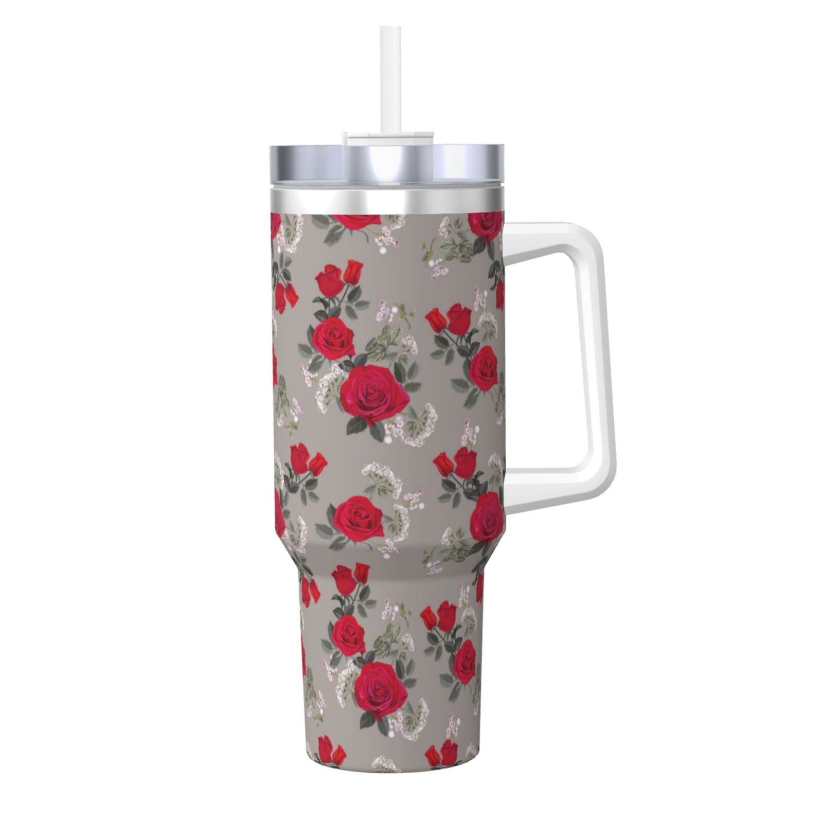 Fotbe Rose Flowers Pattern 40oz Ice Bully With Handle And Straw ...