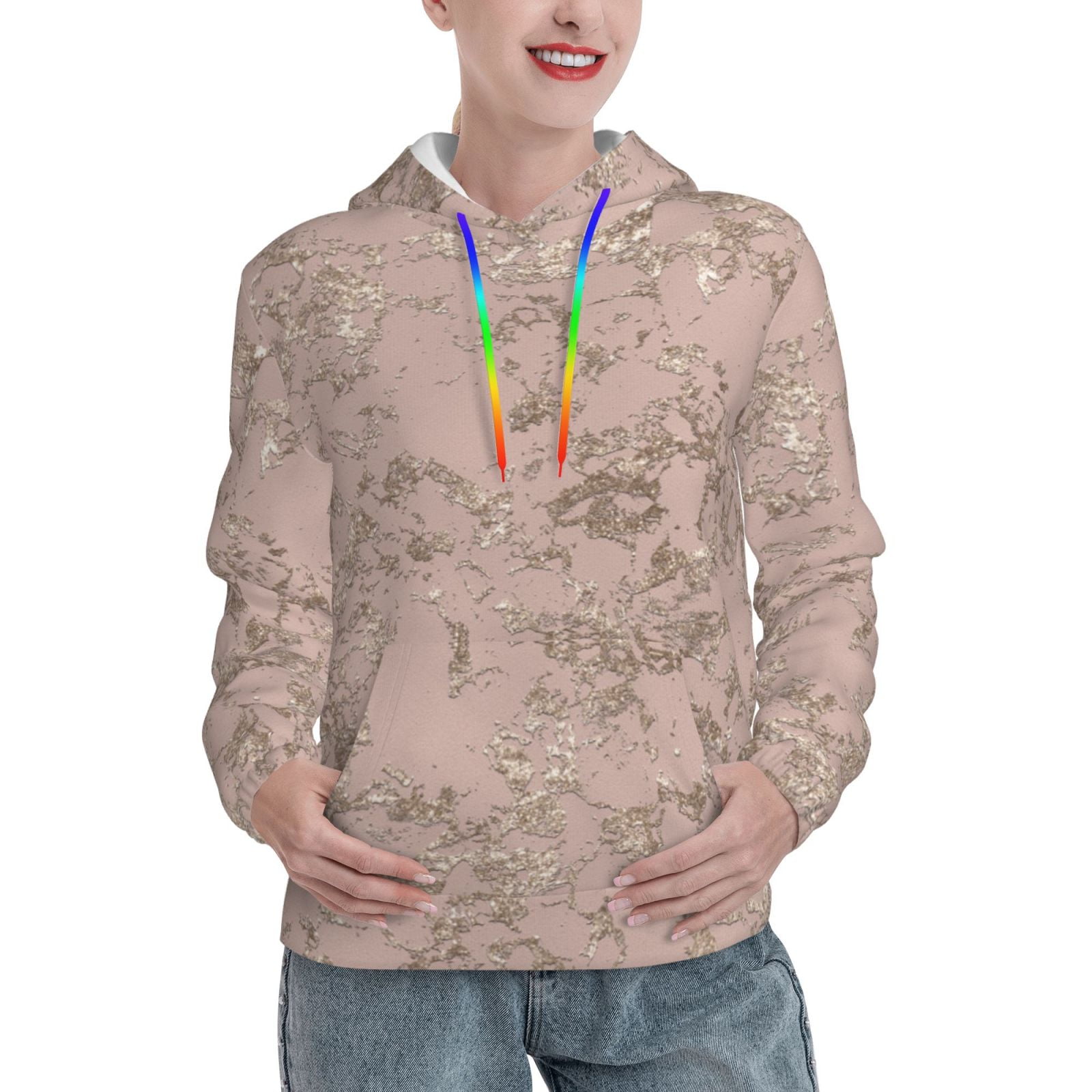 Fotbe Rose Gold Marble Texture Pattern Womens Long Sleeve Hoodie ...