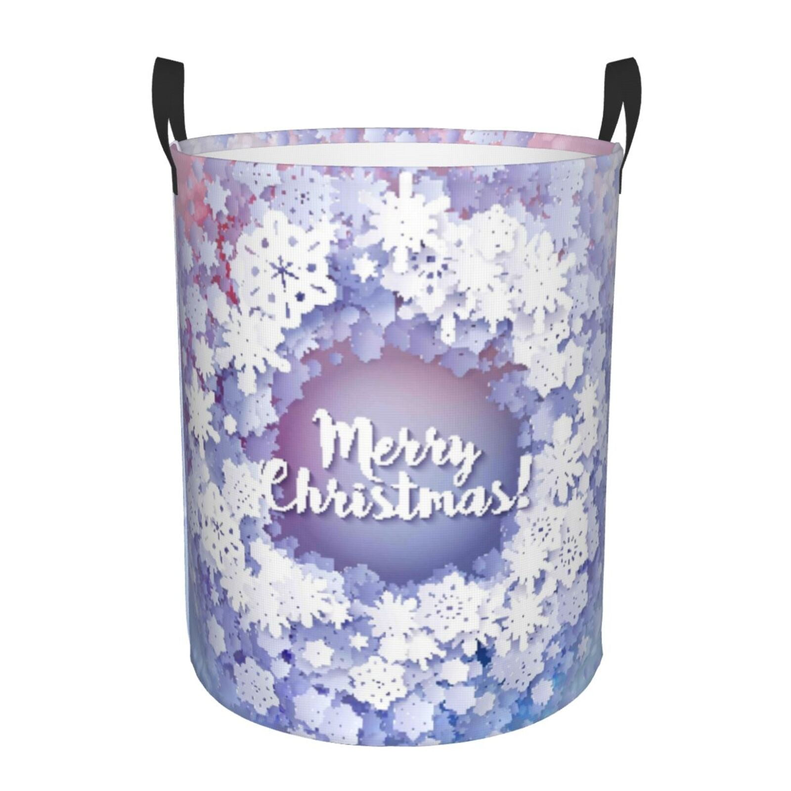 Fotbe Round Snow Merry Christmas Laundry Basket with Handles ...