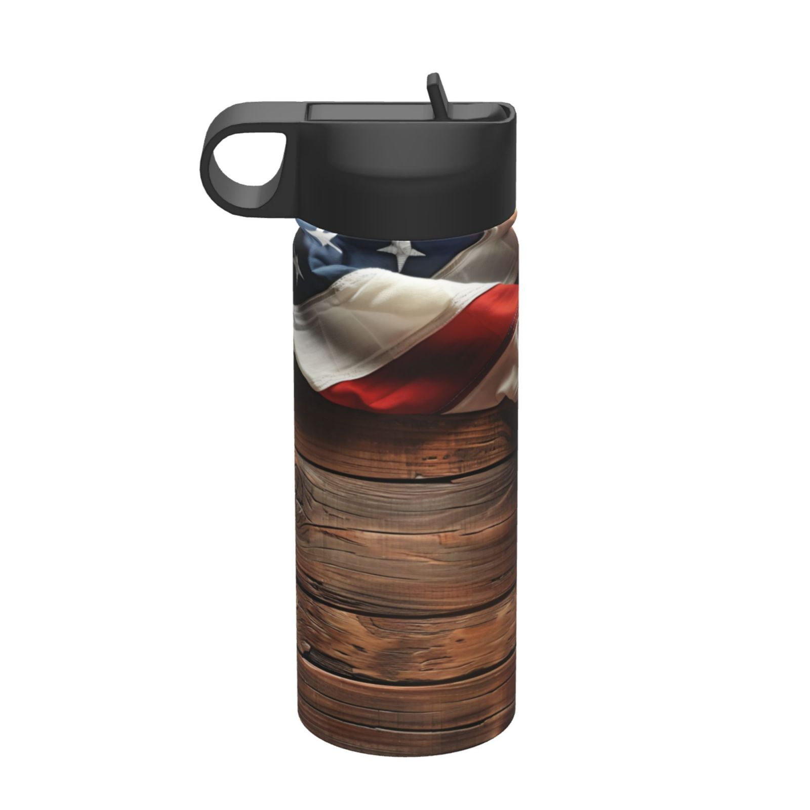 Fotbe Rustic American Flag Wood Pattern 18oz Sports Insulated Kettle ...