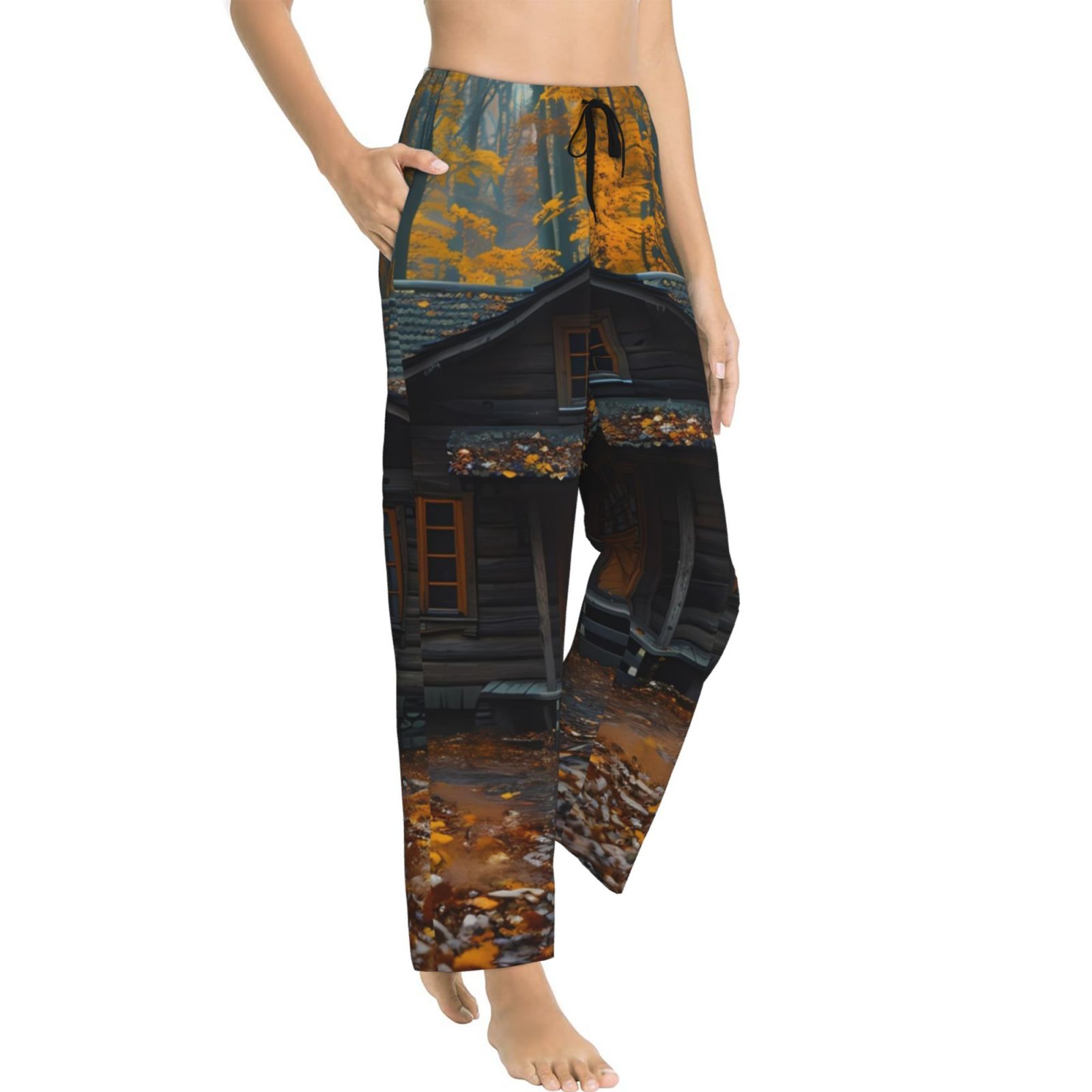 Fotbe Rustic Cabin Autumn Forest Women's Pajama Pants,Sleepwear Pants ...