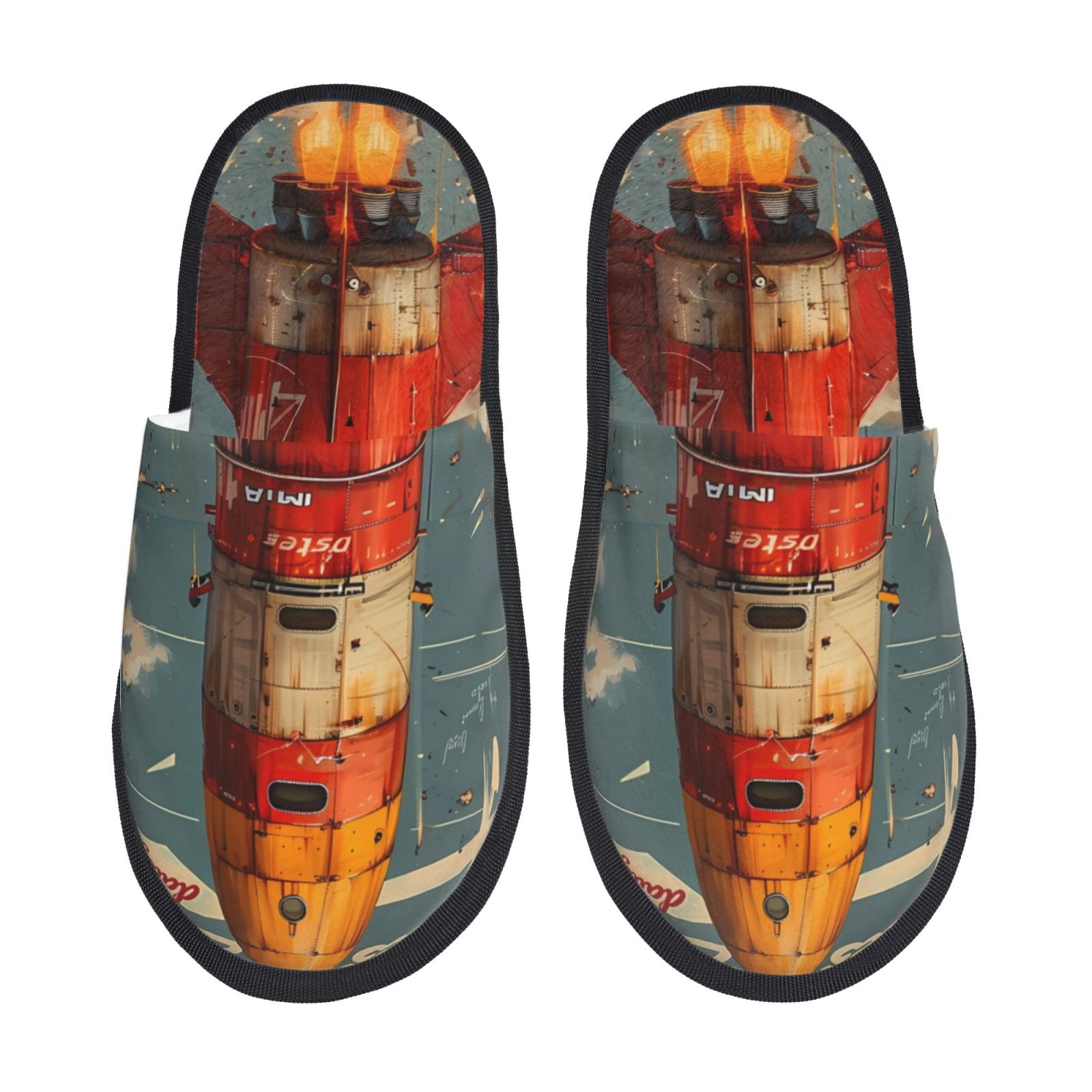 Fotbe Rusty Rocket Launch Pattern Women's Fuzzy Slippers Plush Slippers ...