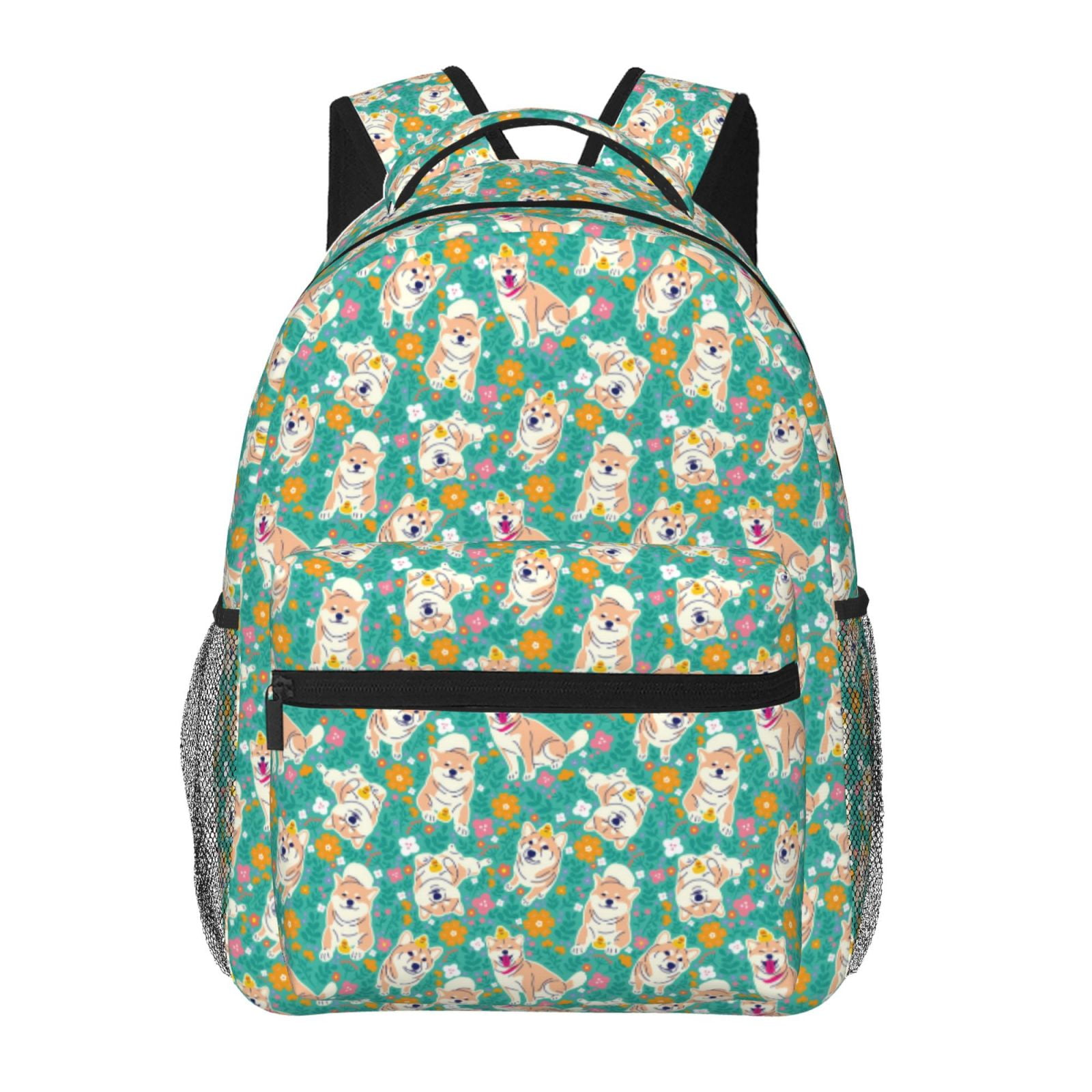 Fotbe SHIBA WITH FLORAL Pattern Casual Backpack for School, Travel, and ...