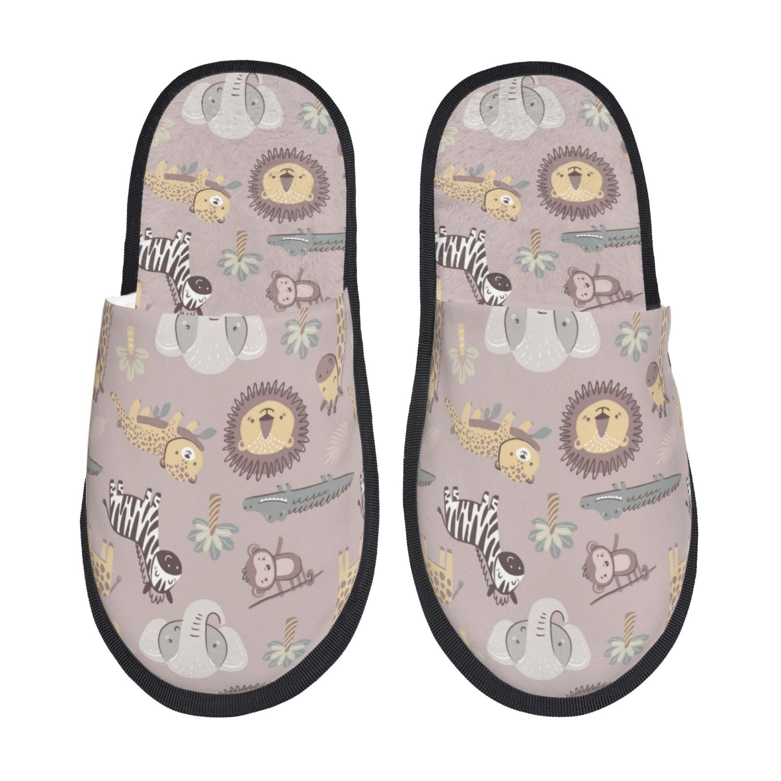 Fotbe Safari Animals Pattern Women's Fuzzy Slippers Plush Slippers ...