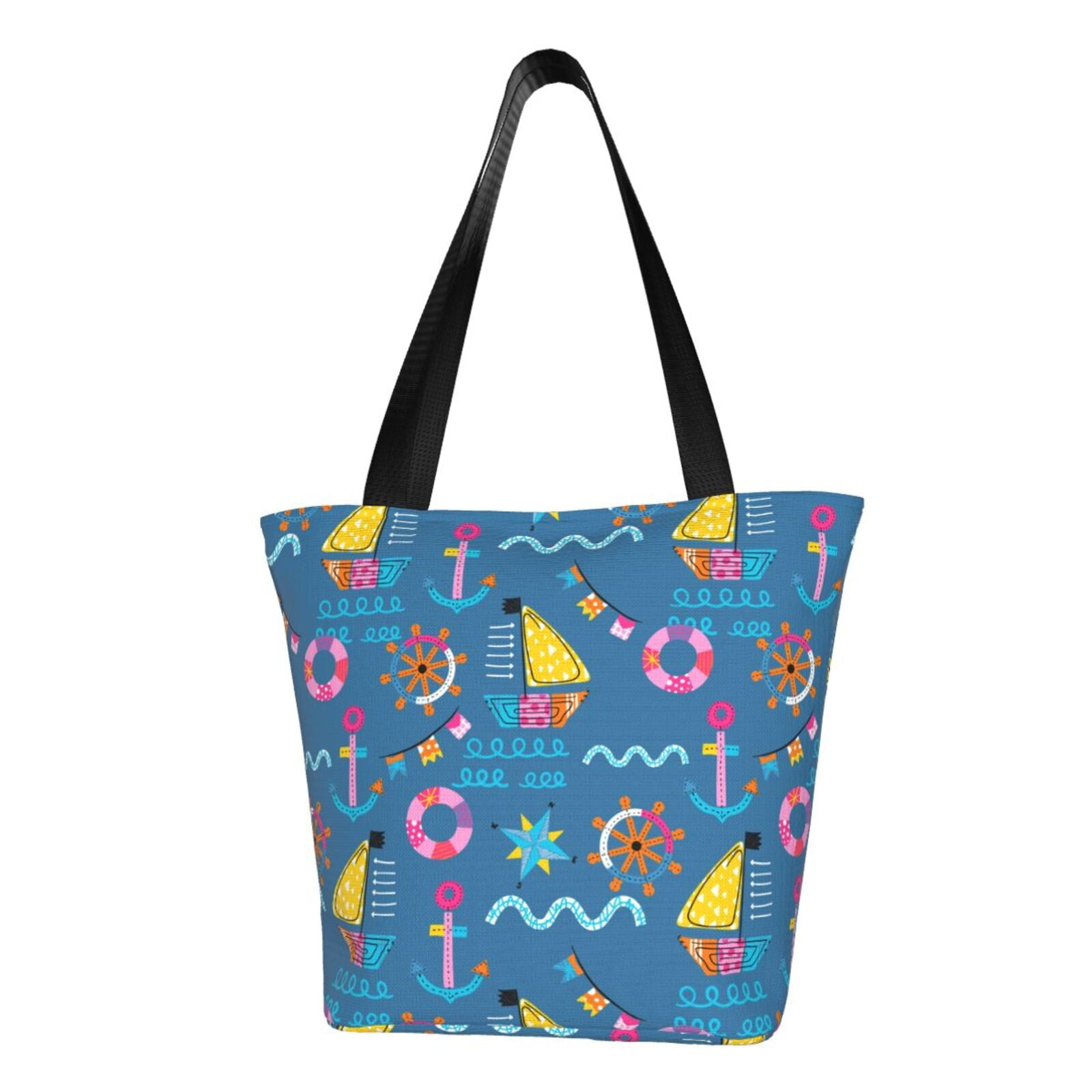 Fotbe Sailboat With Sailing Pattern Beach Tote,Shoulder Handbag ...